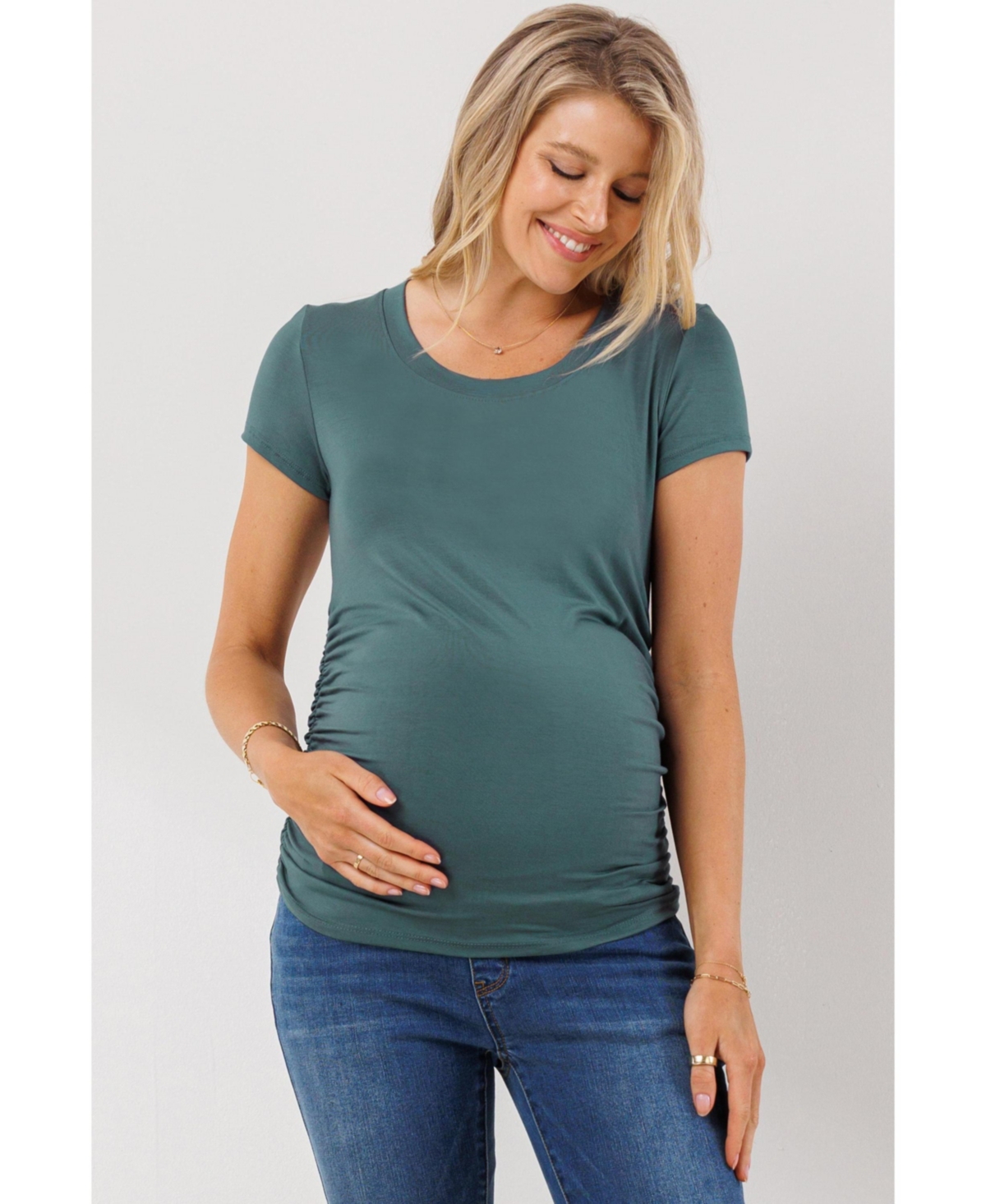 Click here for Hello Miz Maternity Side Ruched Short Sleeve T-Shi... prices