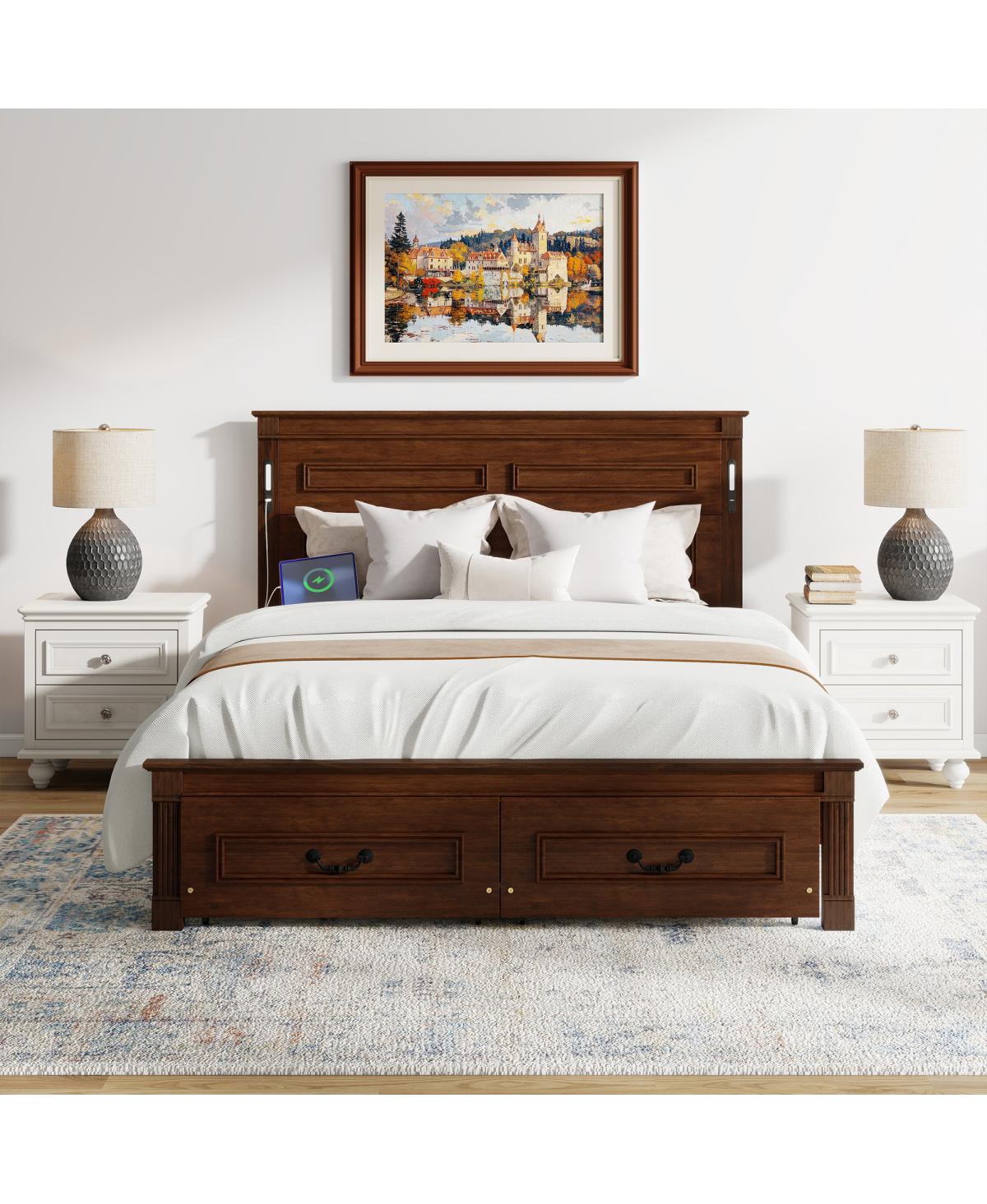 Click here for Streamdale Furniture Led Storage Bed w/Usb  Walnut... prices