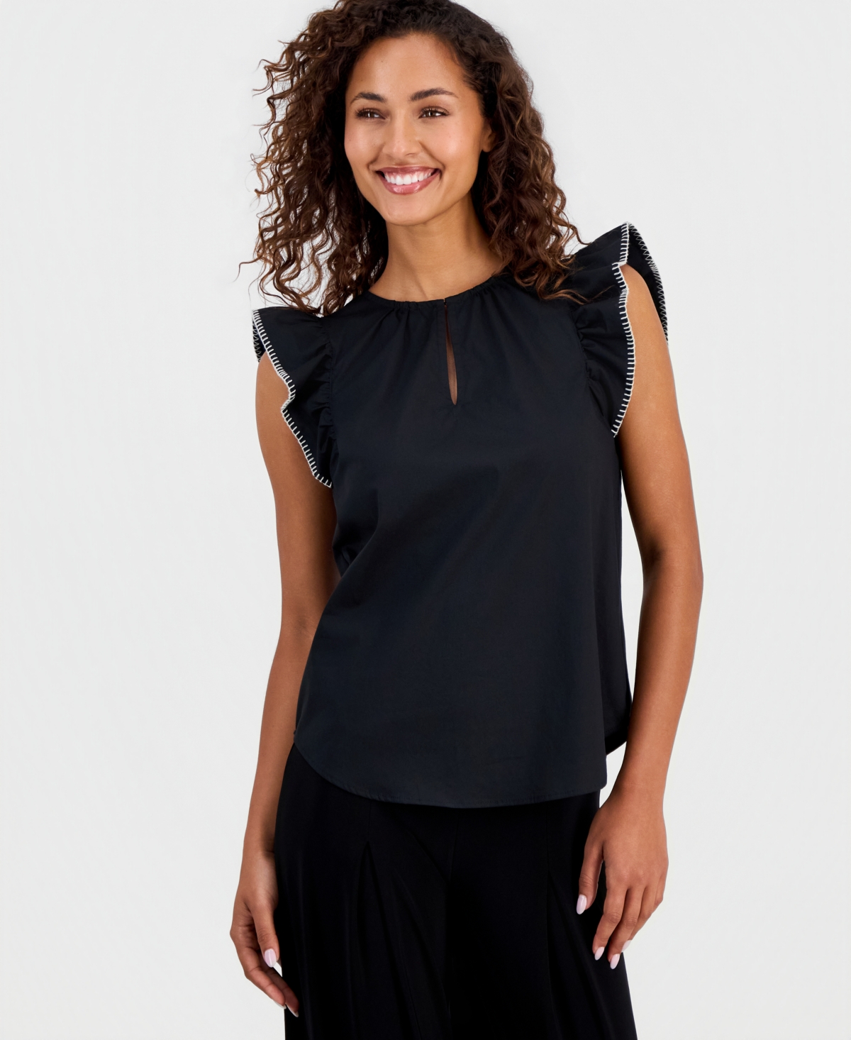 Click here for Anne Klein Womens Stitch Flutter Sleeve Blouse - A... prices