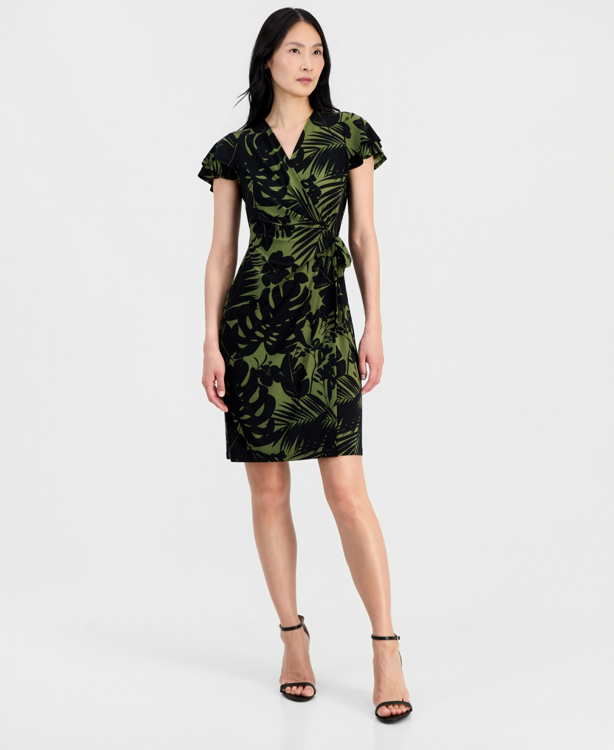 Click here for Anne Klein Womens V-Neck Flutter-Sleeve Sheath Wra... prices