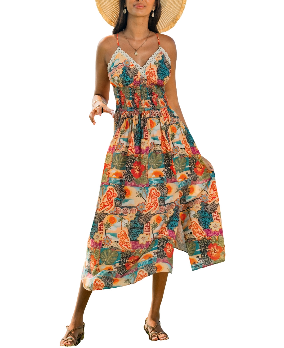 Click here for Cupshe Womens Postcard Tropical Midi Beach Dress -... prices