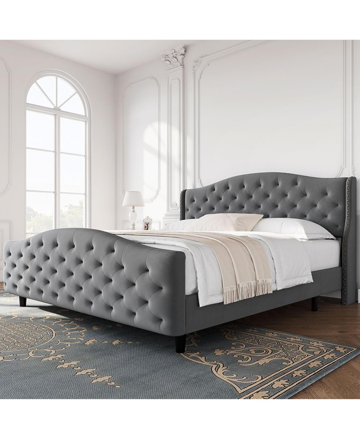 Click here for gaomon Velvet Bed Frame  Tufted Wingback Headboard... prices