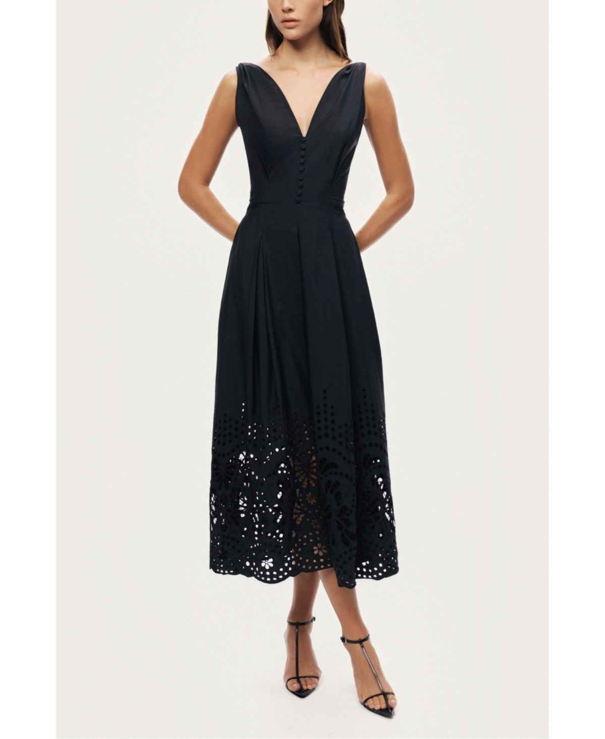 Click here for Nocturne Womens Sleeveless Embroidered Midi Dress... prices