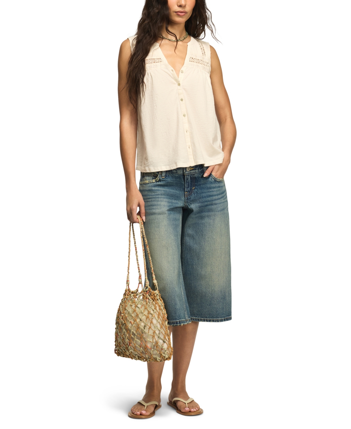 Click here for Lucky Brand Womens V-Neck Sleeveless Top - Whisper... prices