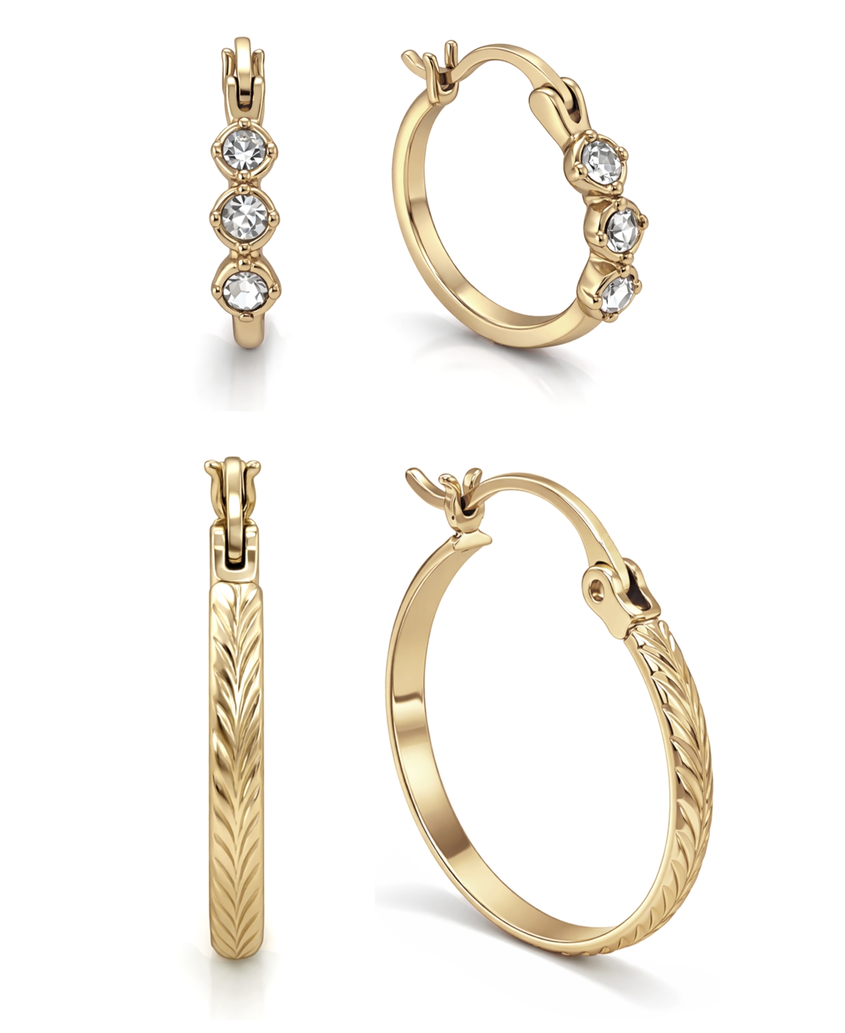 Click here for And Now This Duo 3 Stone Crystal Earring Hoop  Set... prices