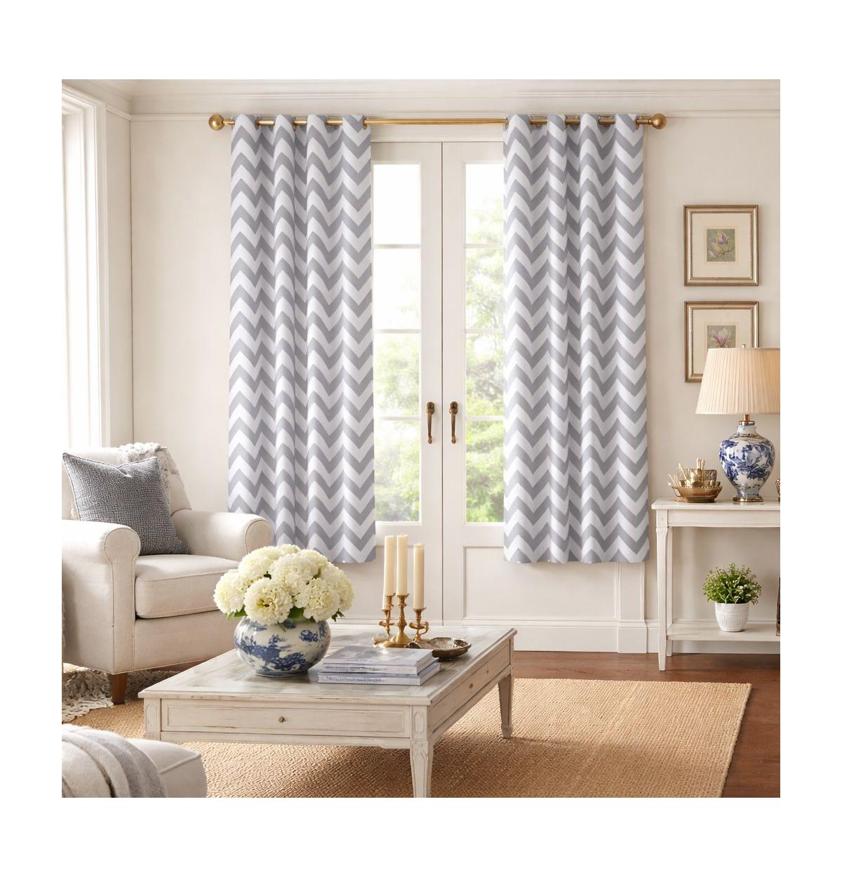 Click here for Kate Aurora 2 Piece Gray Chevron Room Darkening Gr... prices