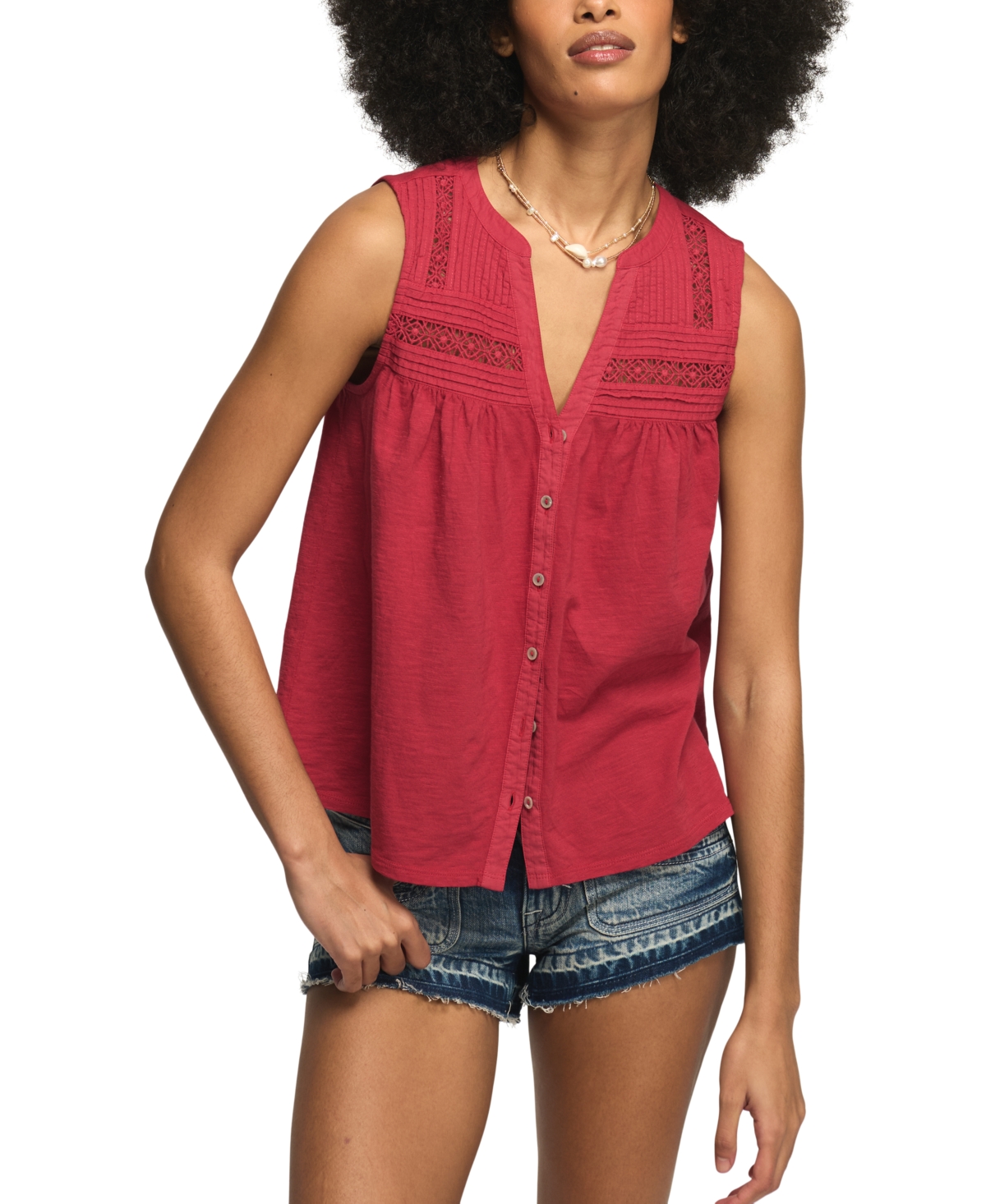 Click here for Lucky Brand Womens V-Neck Sleeveless Top - Deep Cl... prices