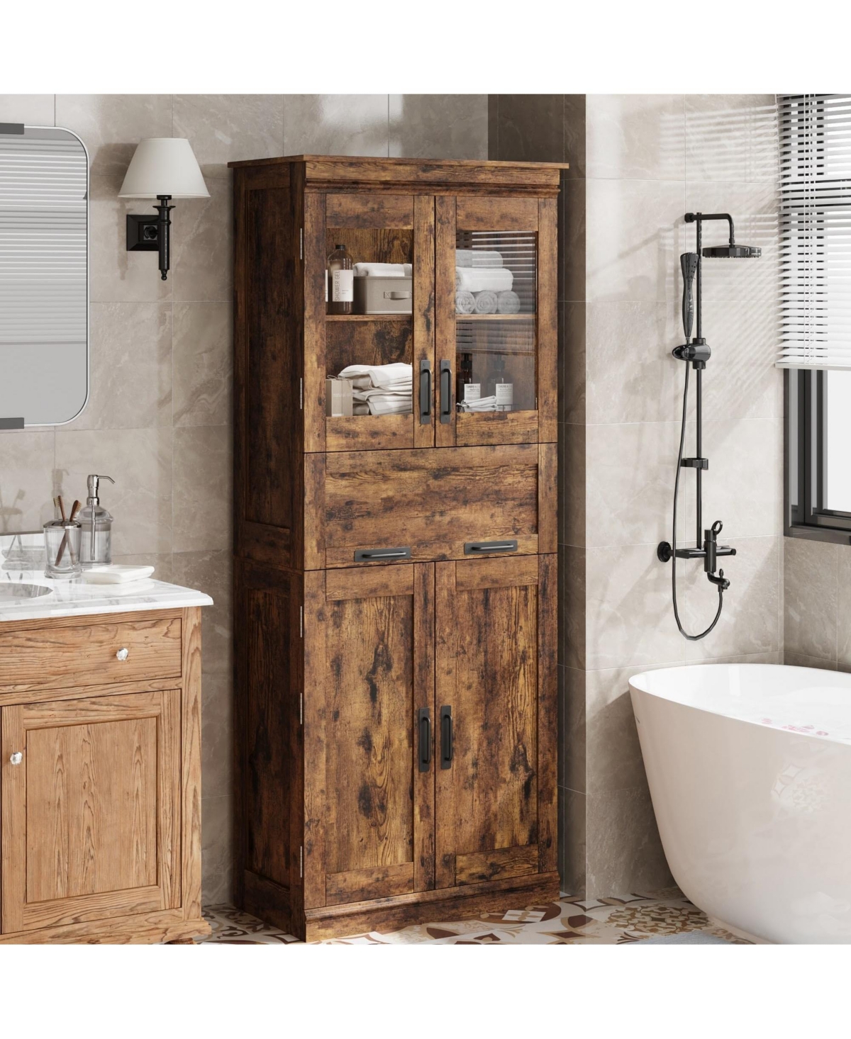 Click here for homfan 67 Tall Bathroom Storage Cabinet with 4 Doo... prices