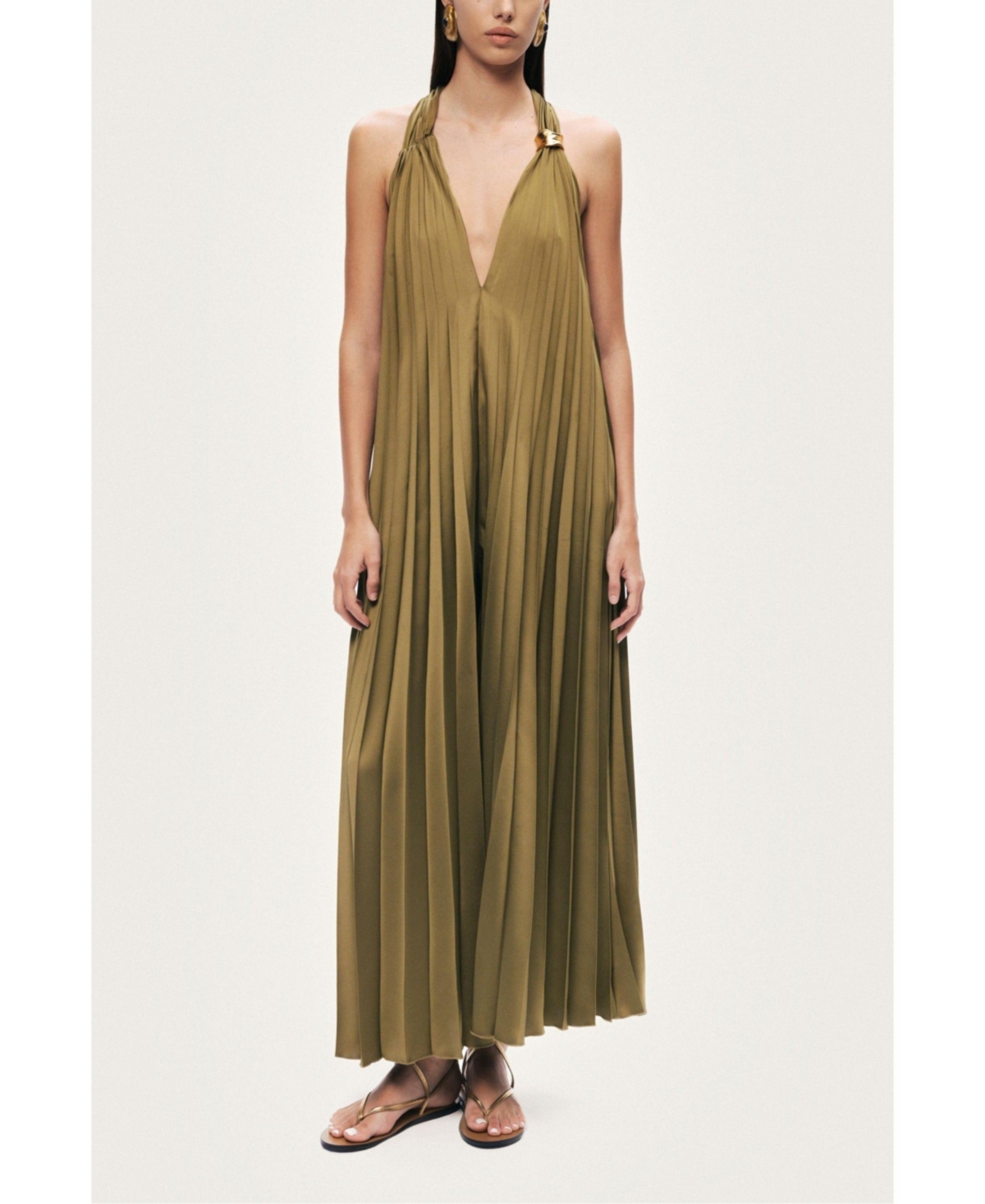 Click here for Nocturne Womens Pleated Halter Maxi Dress - Khaki prices