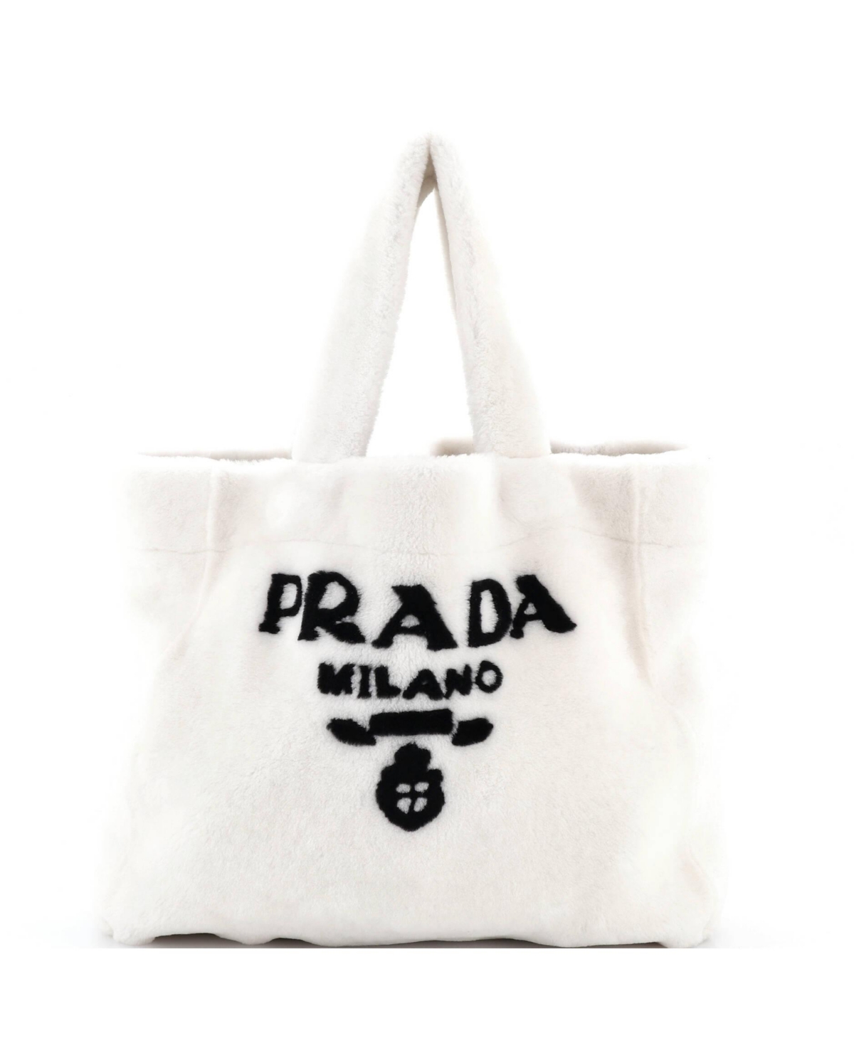 Click here for Pre-Owned Prada Medium Logo Tote Shearling - White prices