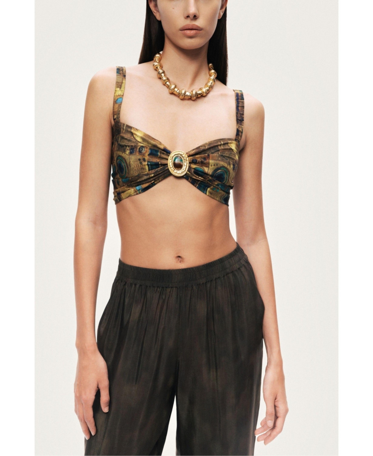 Click here for Nocturne Womens Printed Ring Detail Crop Top - Mul... prices