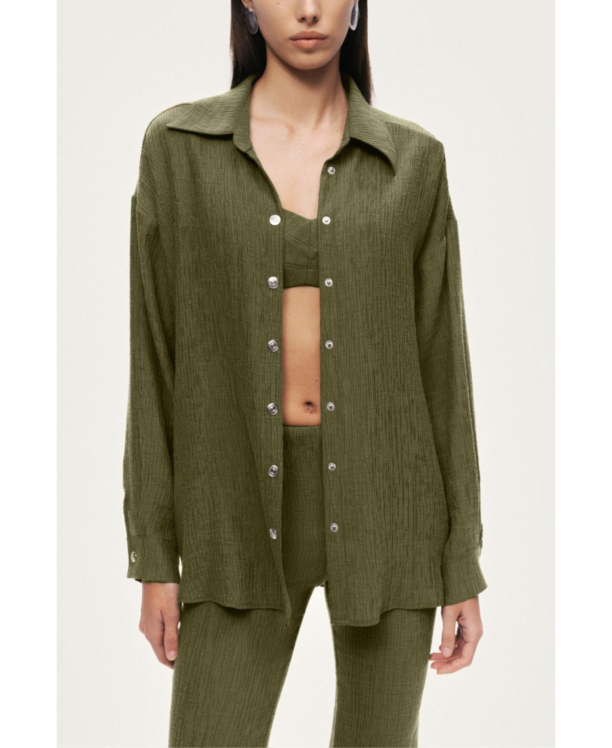 Click here for Nocturne Womens Relaxed Button-Down Shirt - Khaki prices