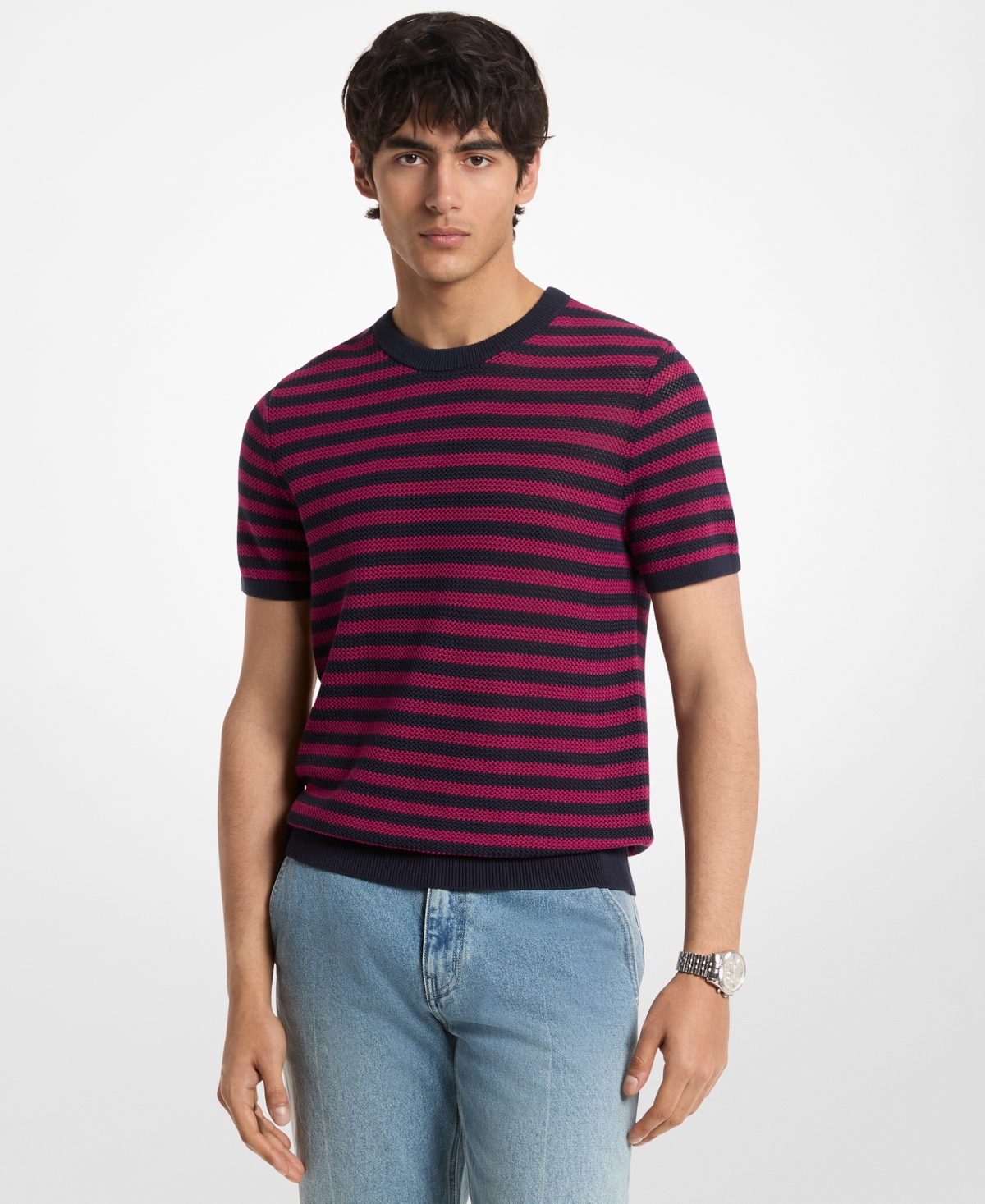 Click here for Michael Kors Mens Slim-Fit Crewneck Cotton T-Shirt... prices