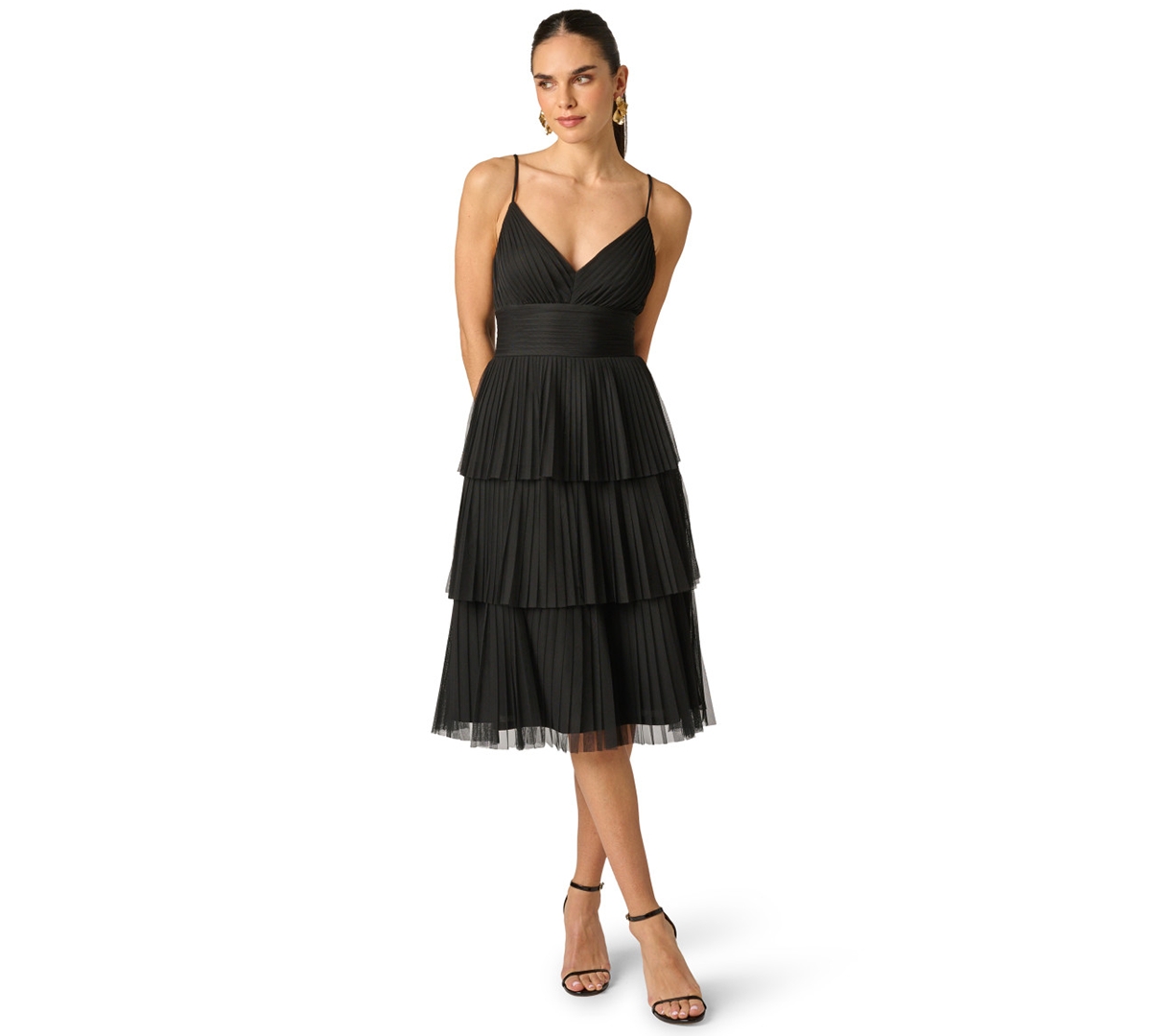 Click here for Adrianna Womens V-Neck Mesh Midi Dress - Black prices