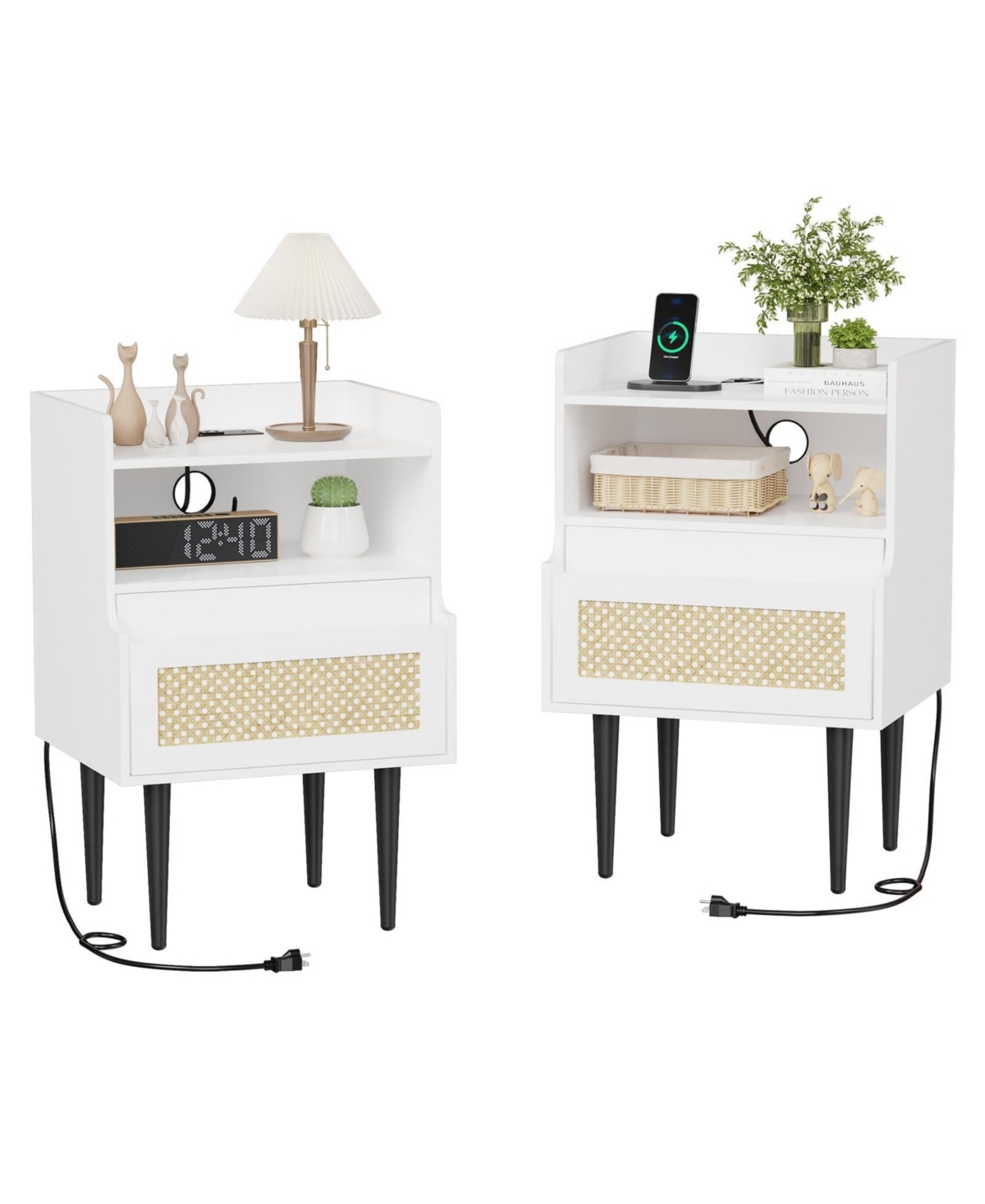 Click here for gaomon Set of 2 Rattan Nightstands with Charging S... prices