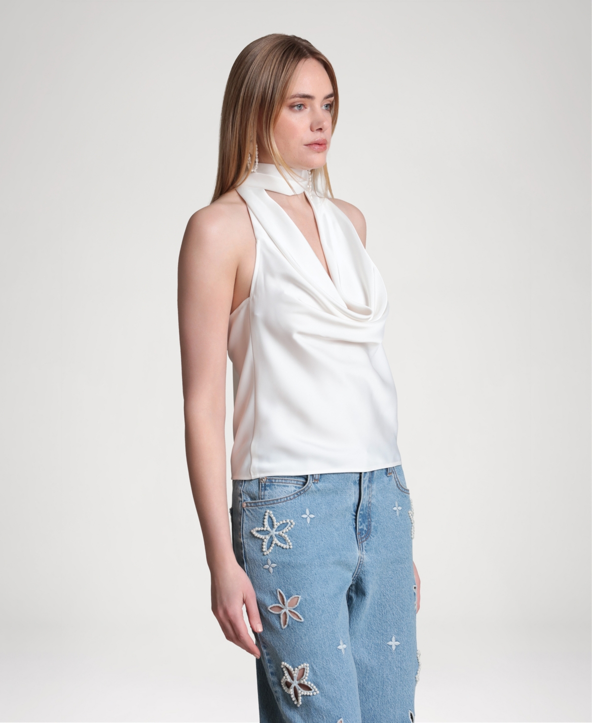Click here for Avec Les Filles Womens Long Tie Halter Top - Aquam... prices