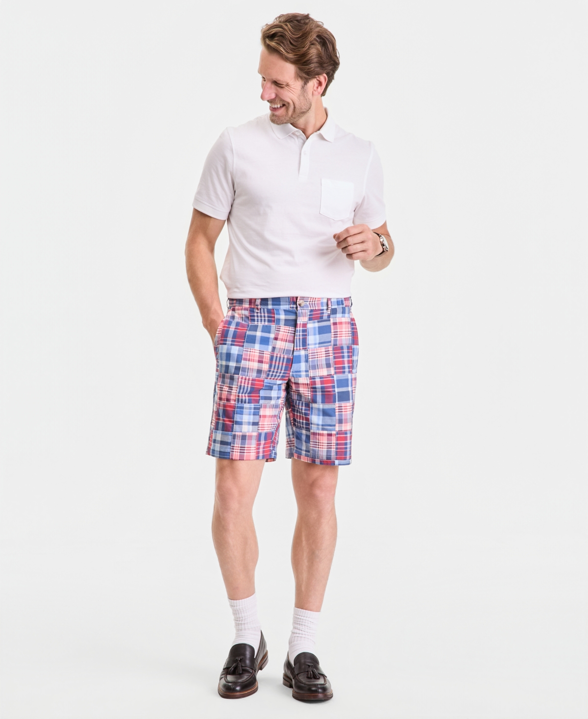 Click here for Club Room Mens Regular-Fit Madras Plaid Patchwork... prices