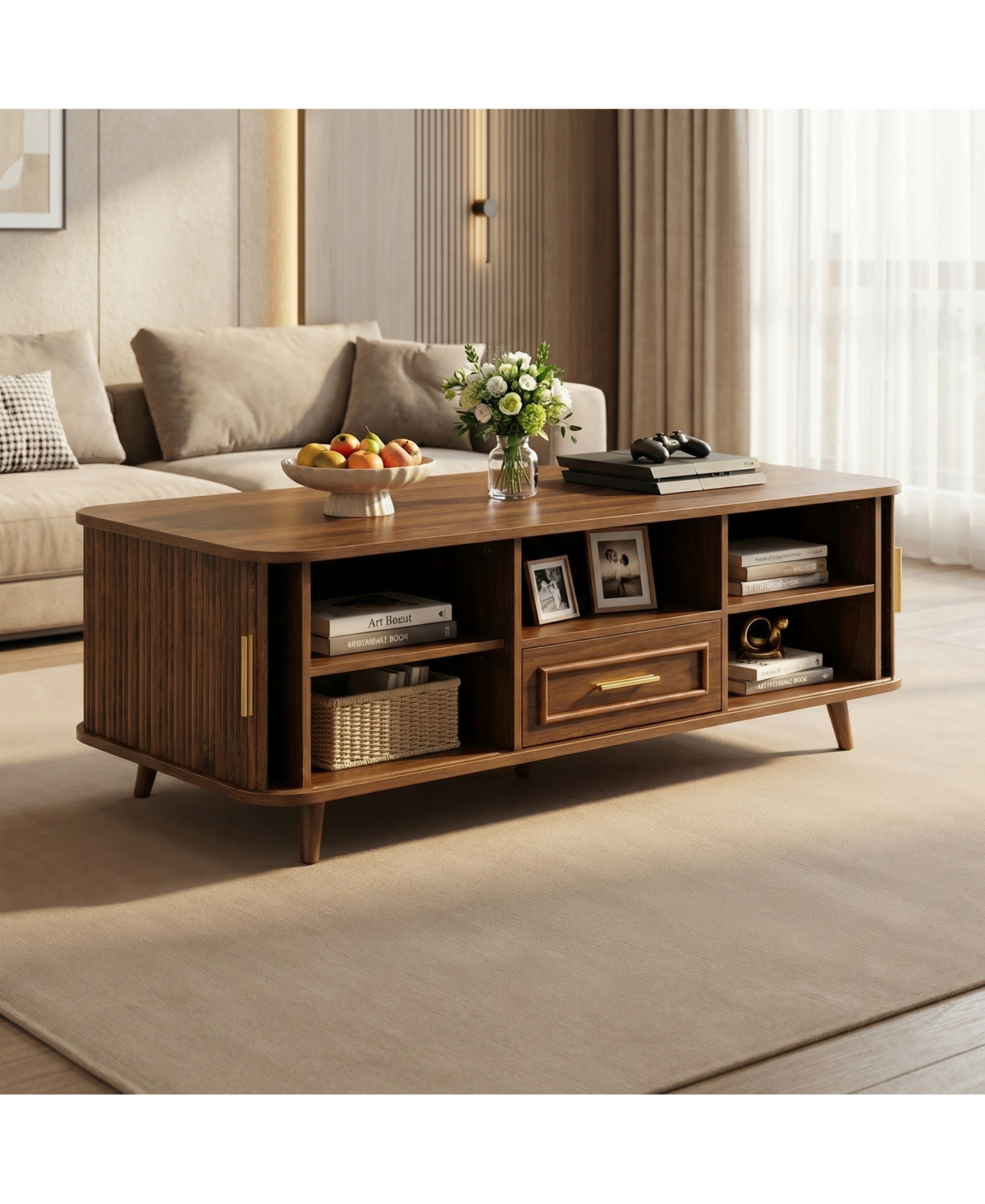 Click here for Rainsken Modern Rectangular Coffee Table with Vert... prices
