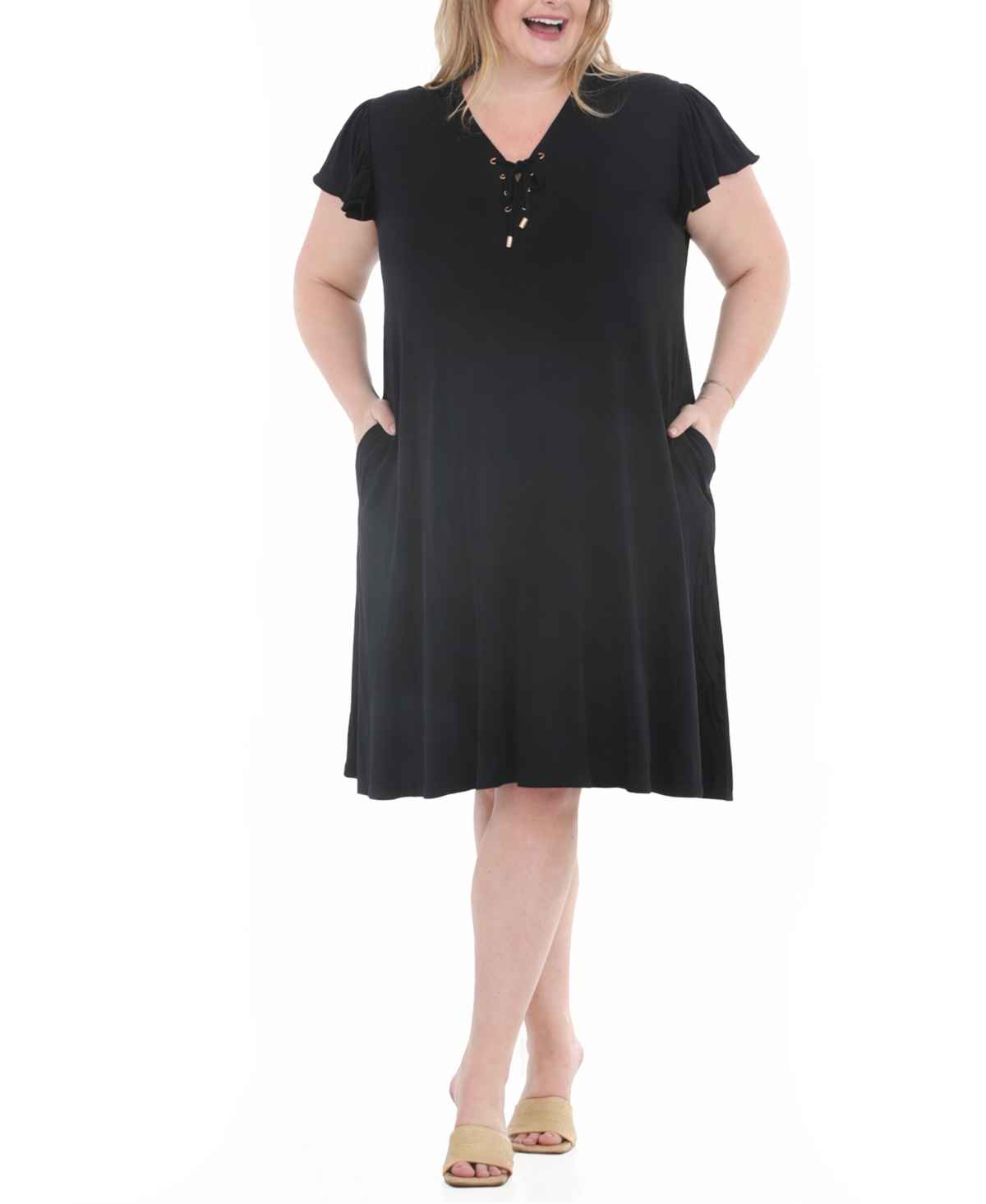 Click here for White Mark Plus Size V-Neck Tie Front Shift Dress... prices