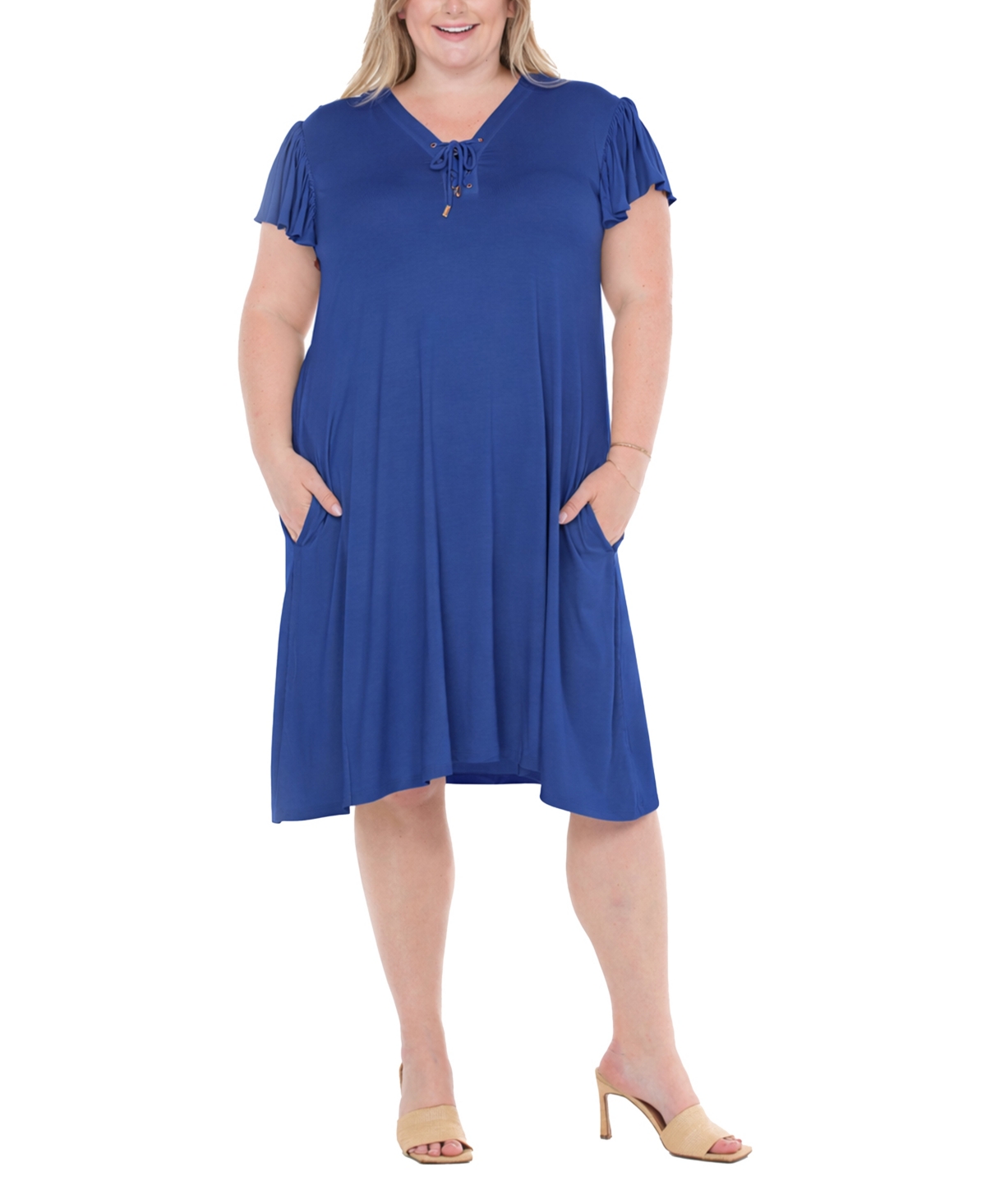 Click here for White Mark Plus Size V-Neck Tie Front Shift Dress... prices