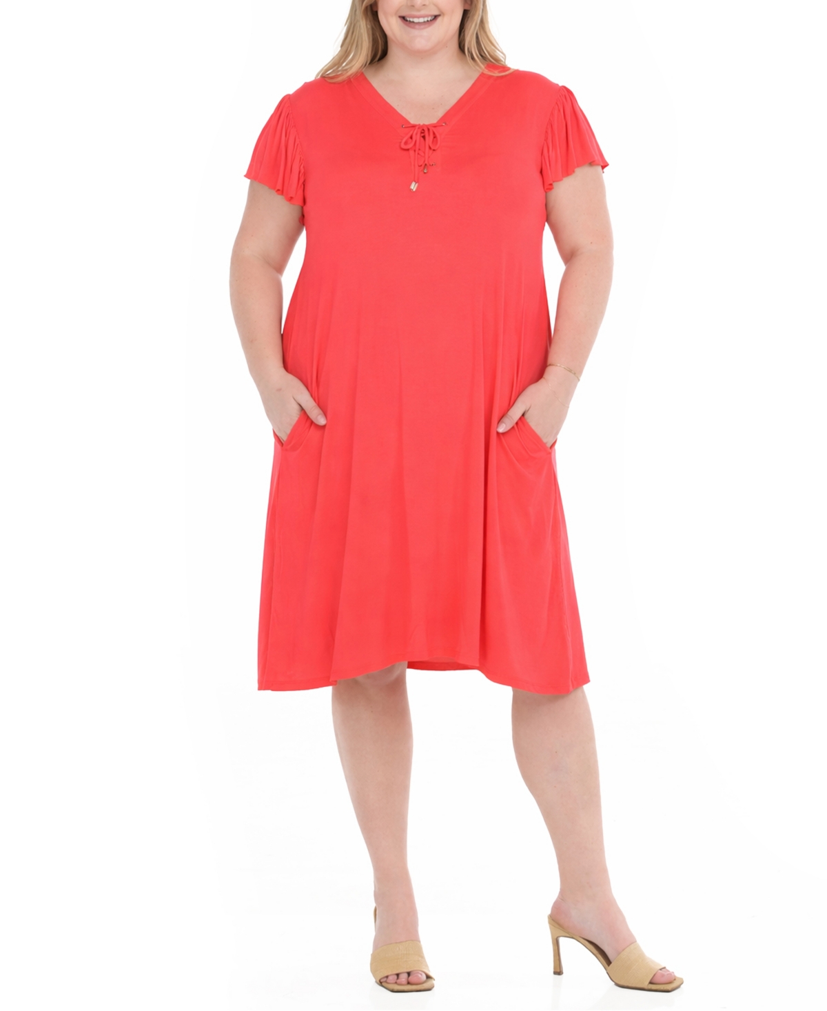 Click here for White Mark Plus Size V-Neck Tie Front Shift Dress... prices