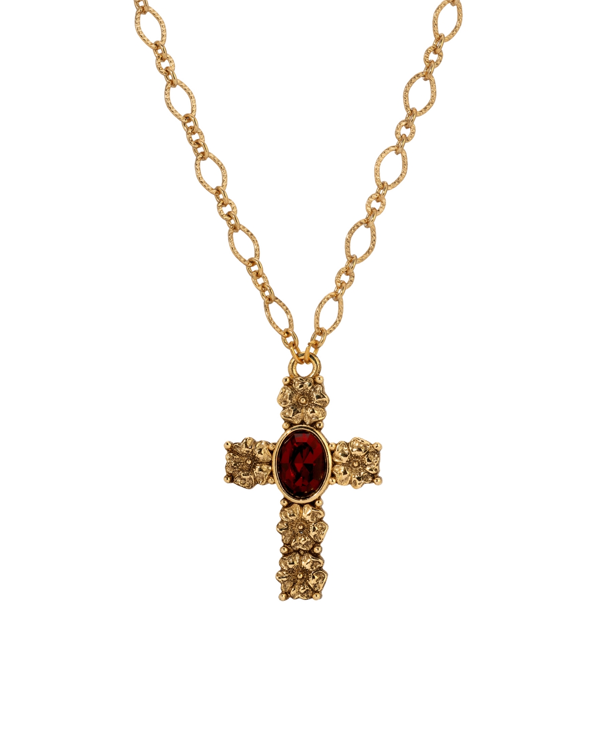 Click here for Symbols of Faith Gold-Tone Cross Garnet Oval Stone... prices