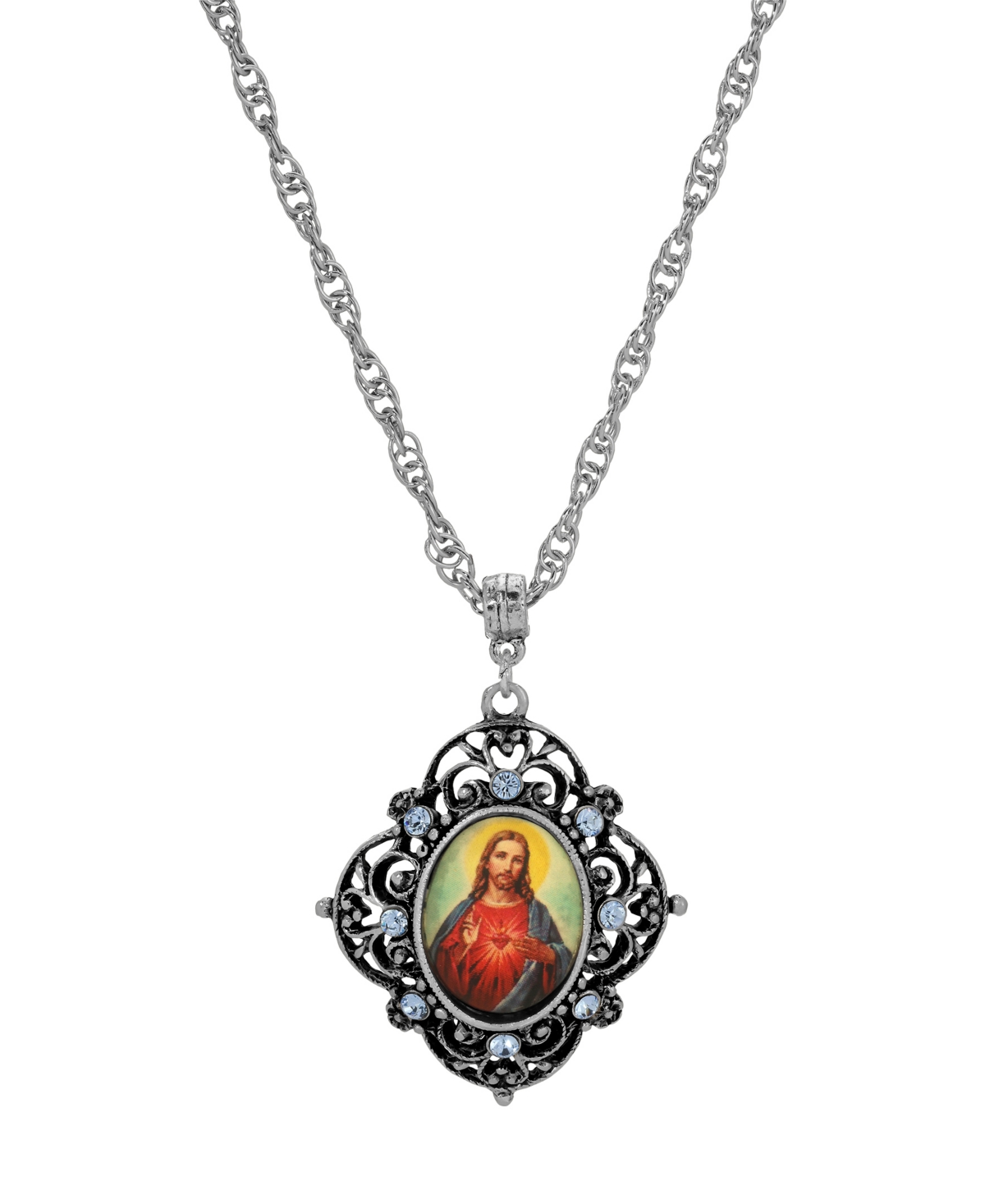 Click here for Symbols of Faith Silver-Tone Oval Decal Jesus Pend... prices