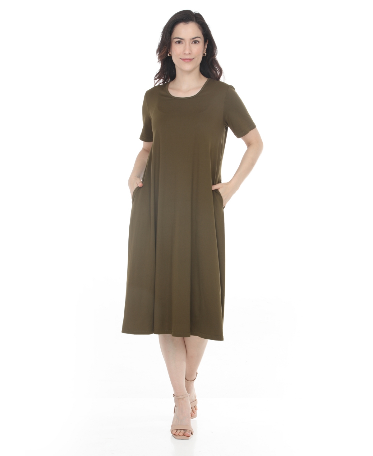 Click here for White Mark Womens Tee Swing Midi Dress - Olive prices