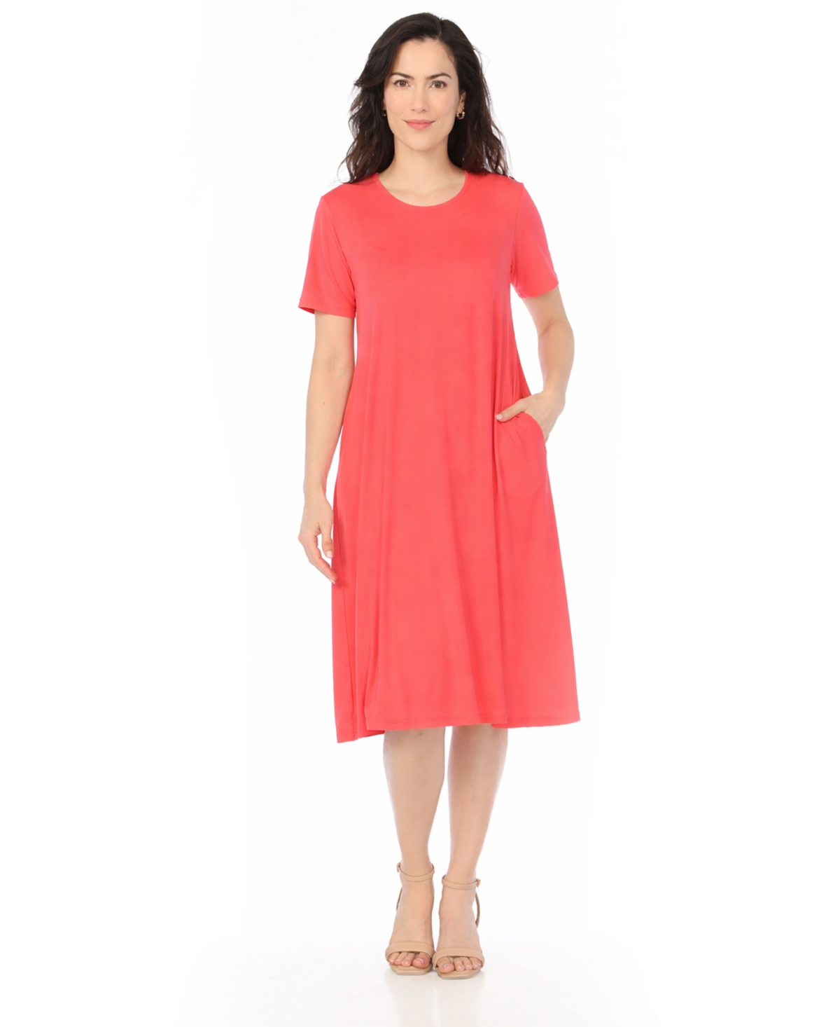 Click here for White Mark Womens Tee Swing Midi Dress - Coral prices