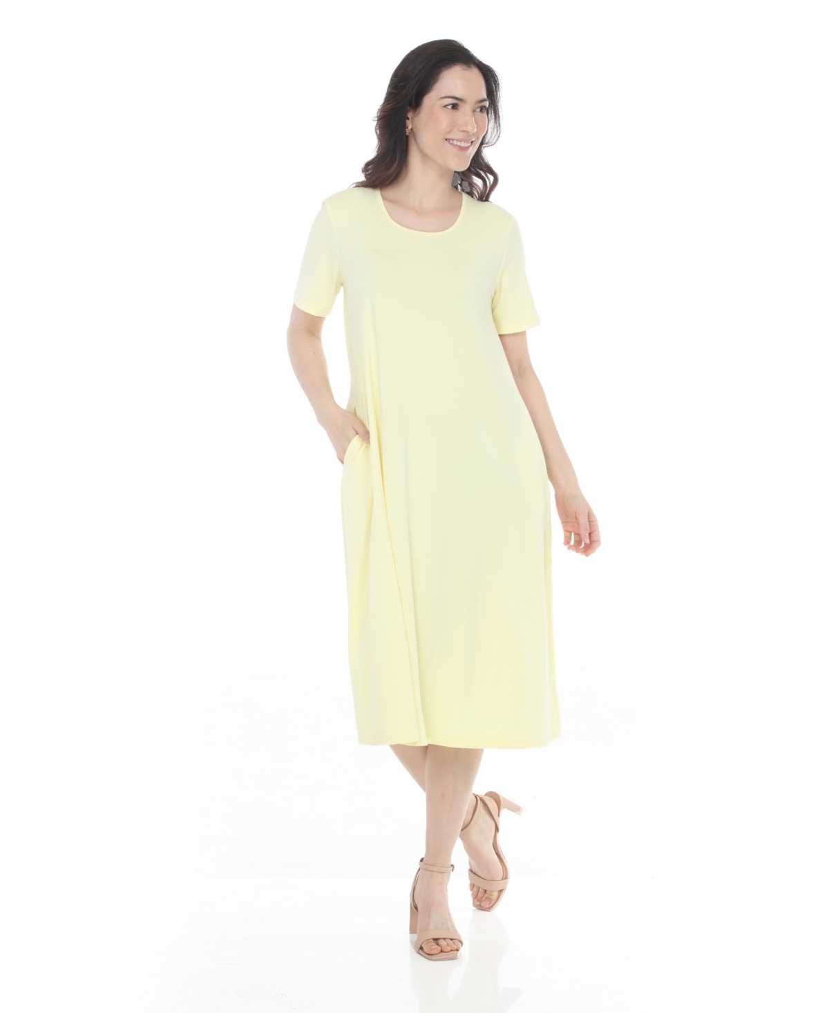Click here for White Mark Womens Tee Swing Midi Dress - Yellow prices