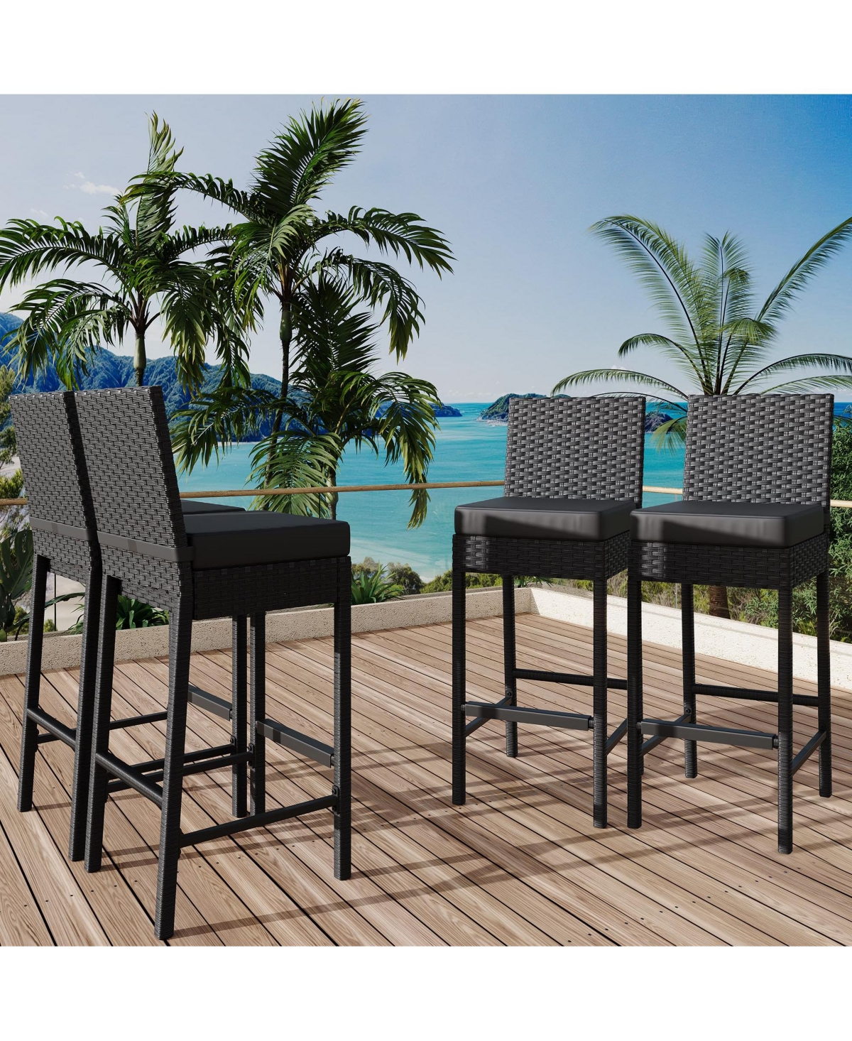 Click here for gaomon Set of 4 Rattan Wicker Outdoor Bar Stools w... prices
