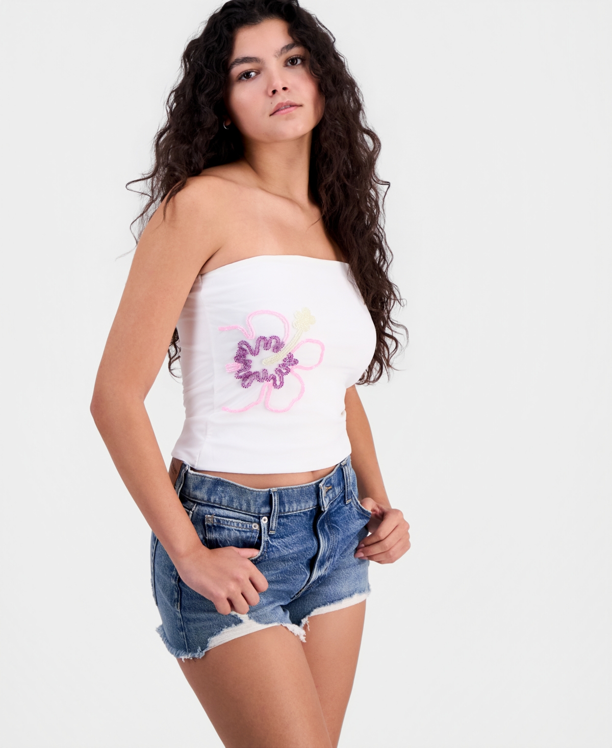 Click here for Just Polly Juniors Embellished Strapless Top - Whi... prices