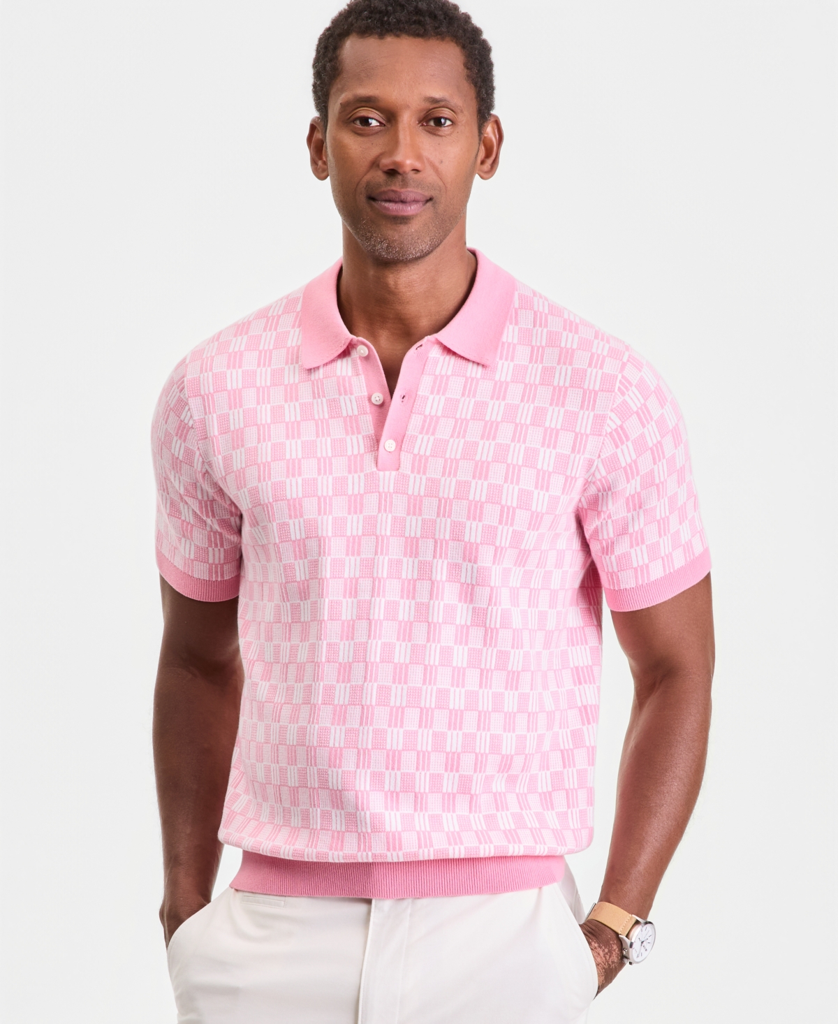 Click here for Club Room Mens Geometric Jacquard Short-Sleeve Swe... prices