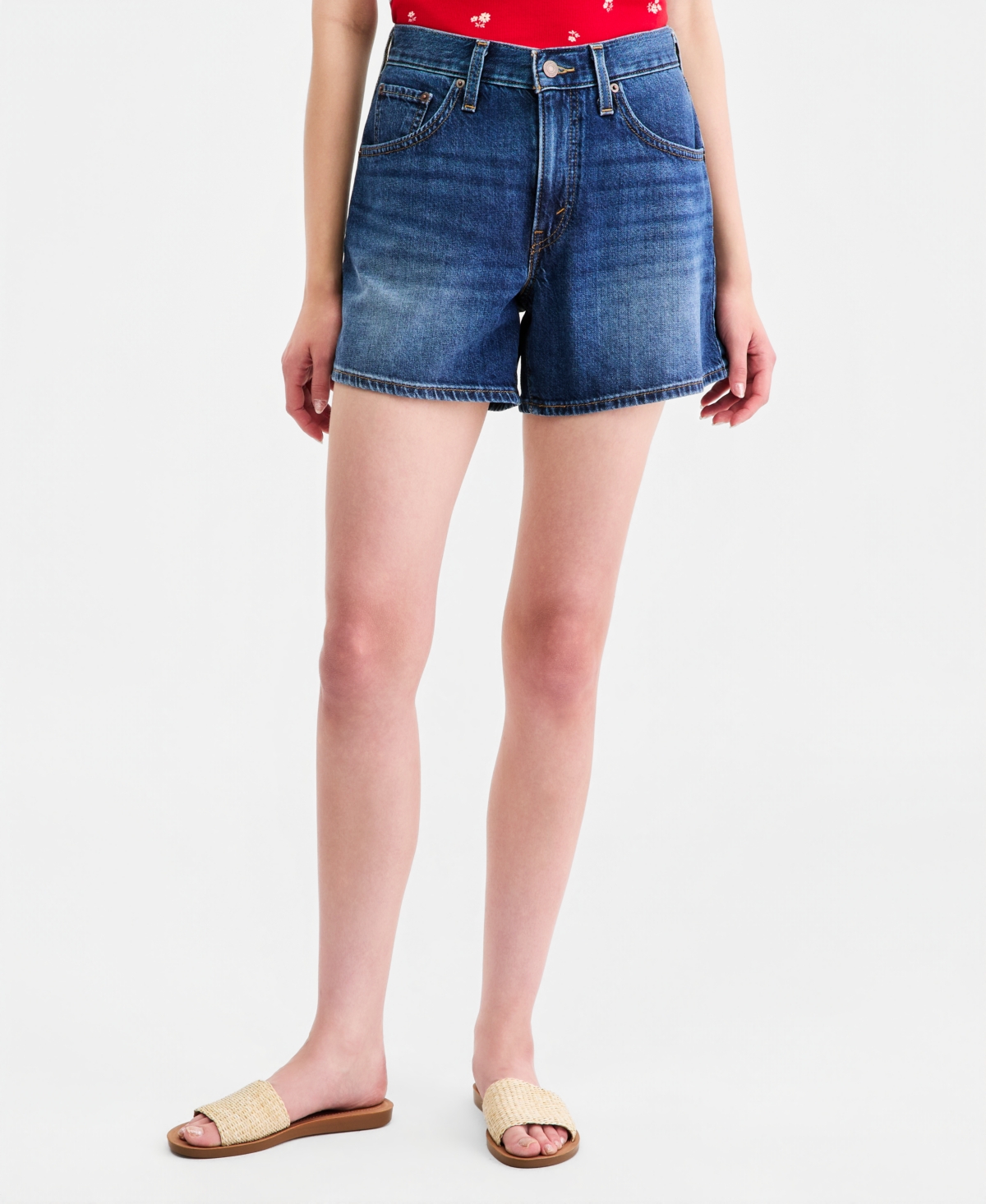 Click here for Levis Womens Cotton Cinch-Waist Denim Shorts - Kis... prices