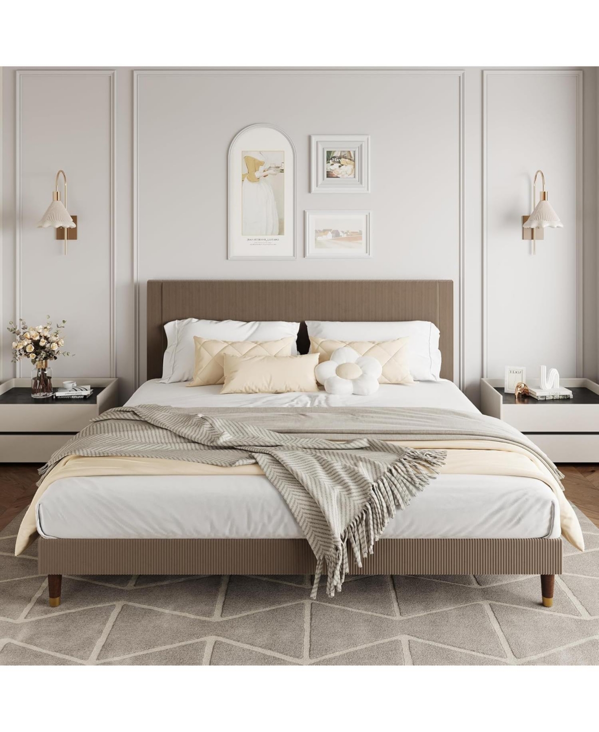 Click here for gaomon King Corduroy Upholstered Bed  Tailored Hea... prices