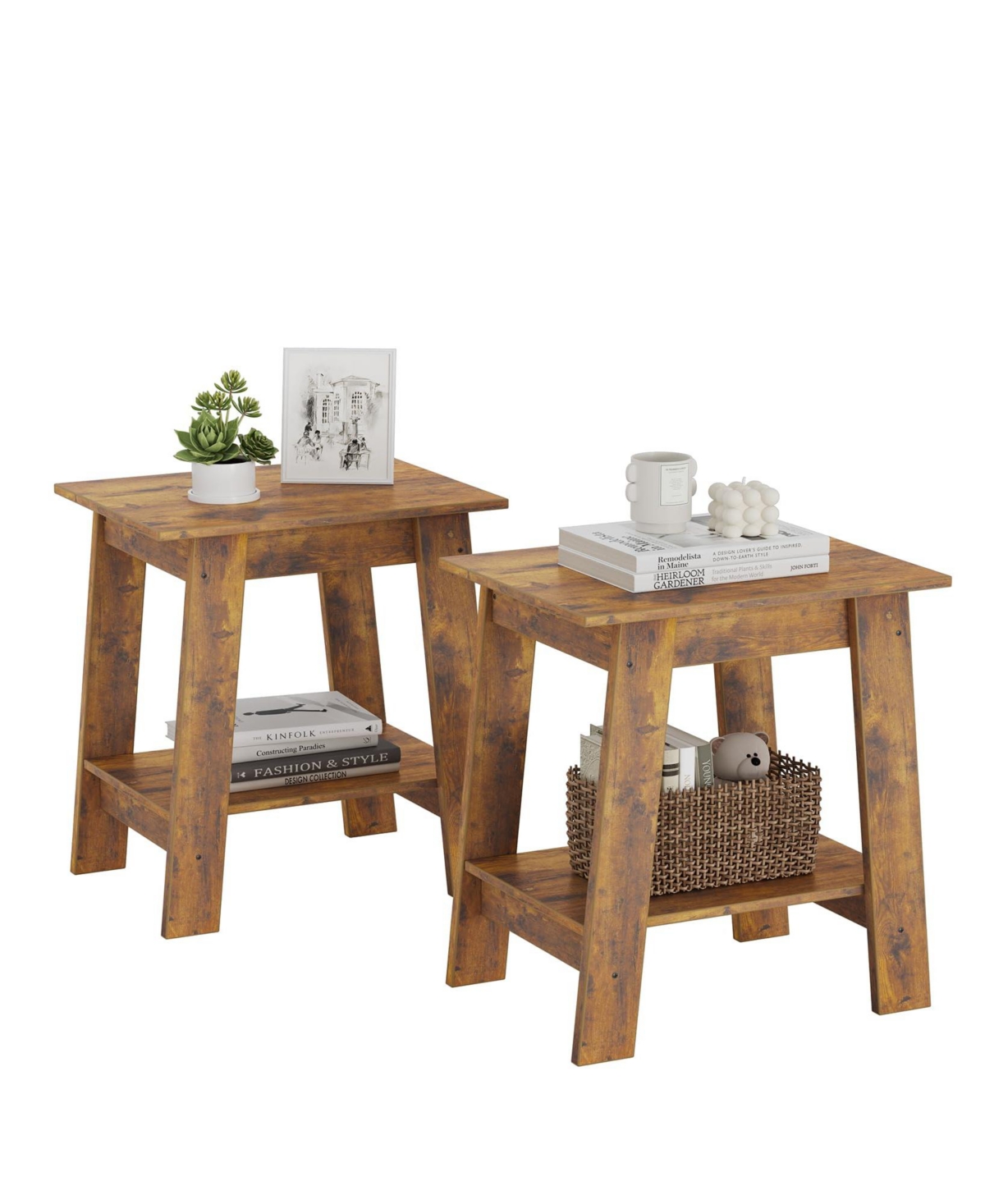 Click here for gaomon Set of 2 2-Tier Wooden Nightstands (Narrow... prices