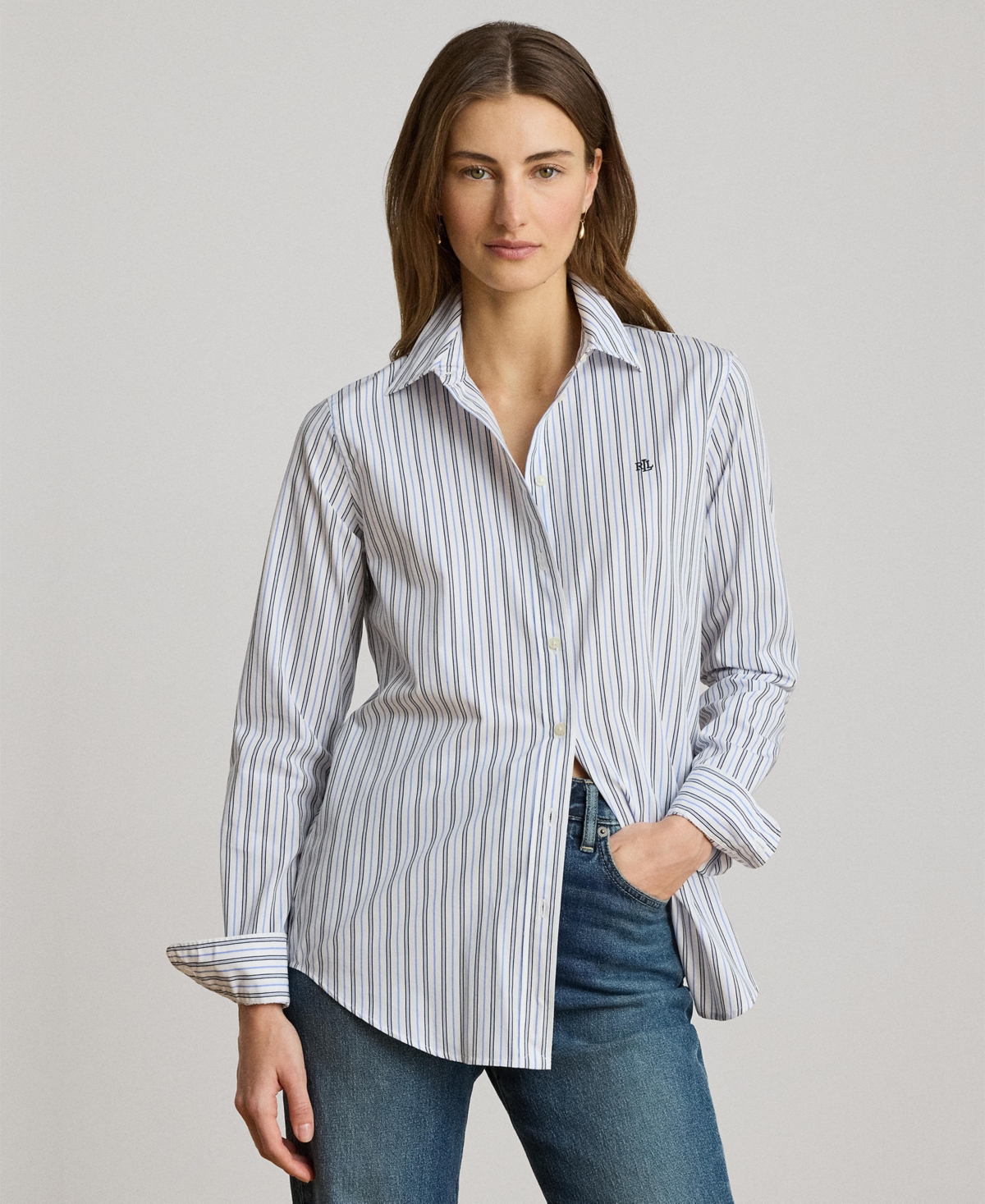 Click here for Lauren Ralph Lauren Womens Point Collar Striped Br... prices