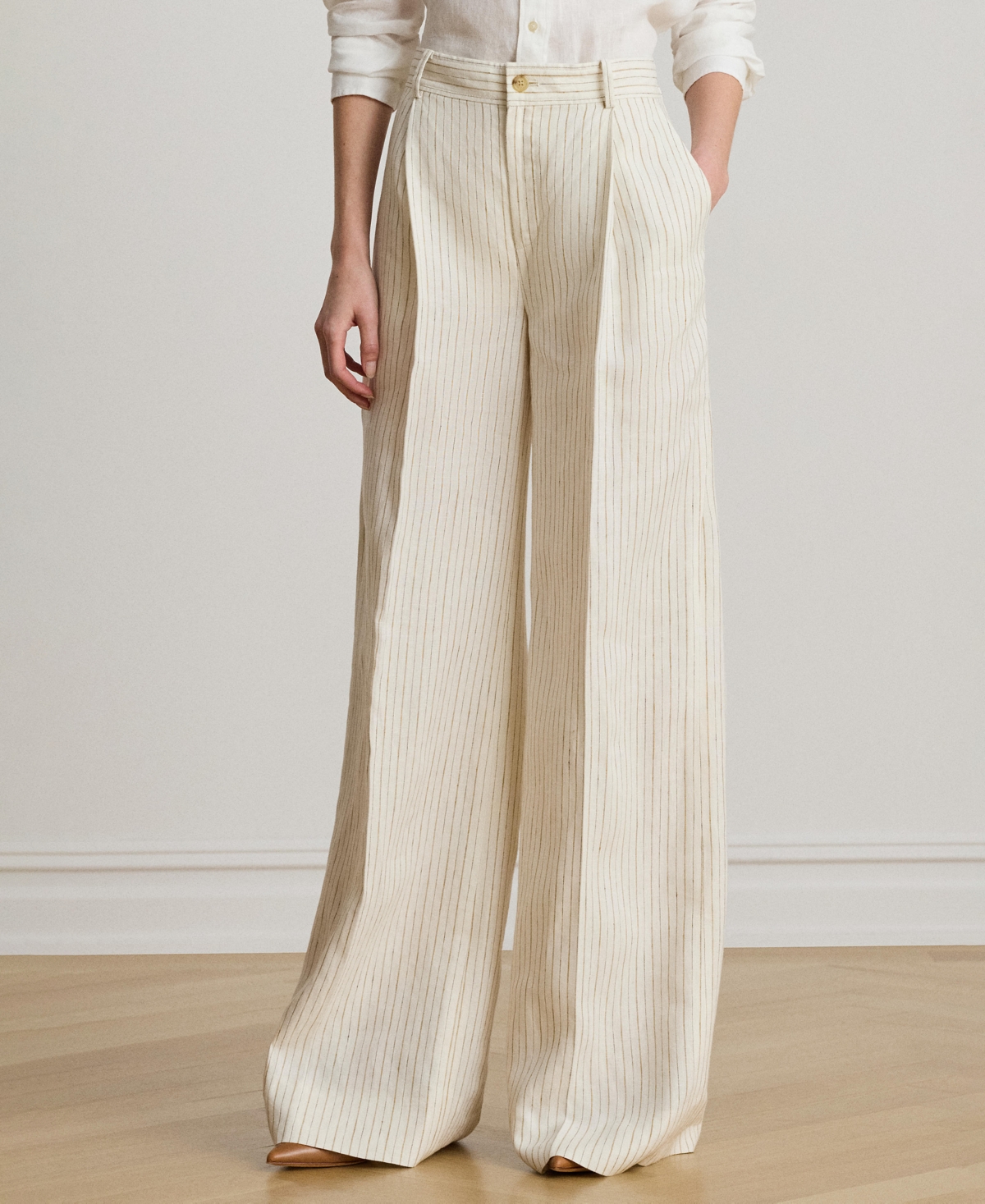 Click here for Lauren Ralph Lauren Womens High-Rise Pinstripe Wid... prices