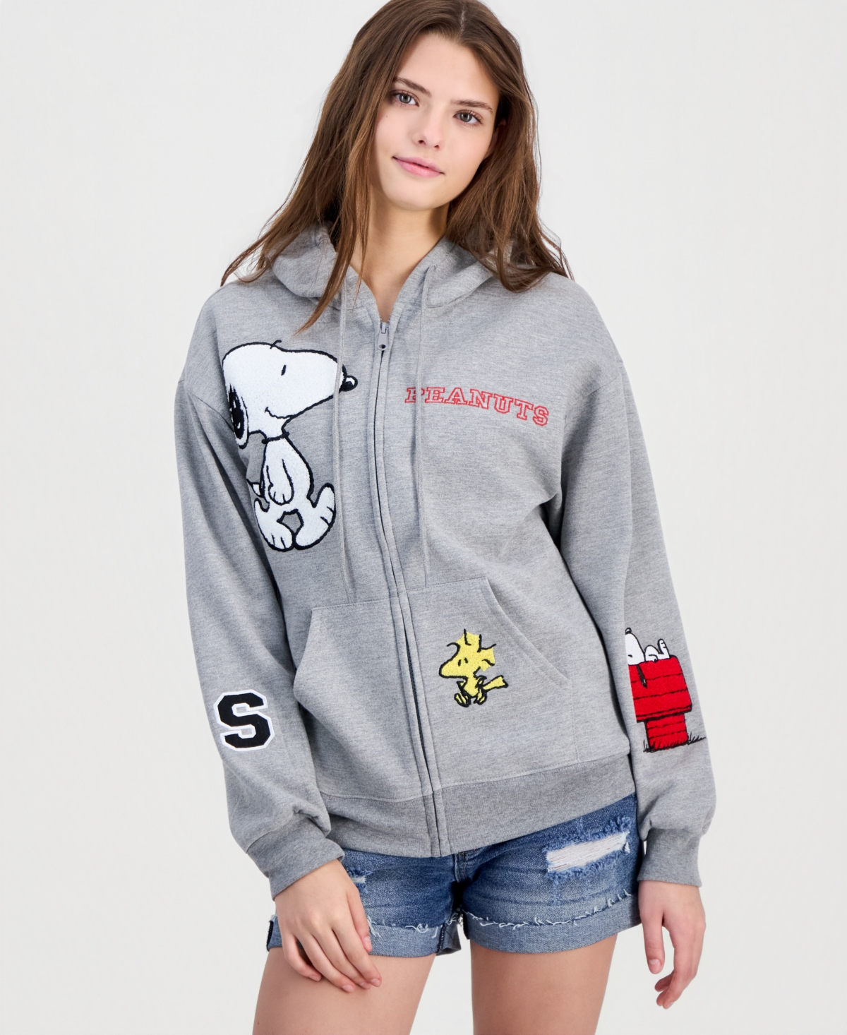 Click here for Snoopy Juniors Patchwork Graphic Zip-Up Hoodie - D... prices