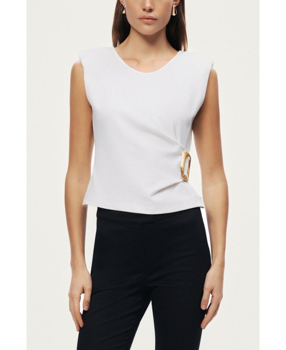 Click here for Nocturne Womens Sleeveless Buckle-Detail Blouse -... prices