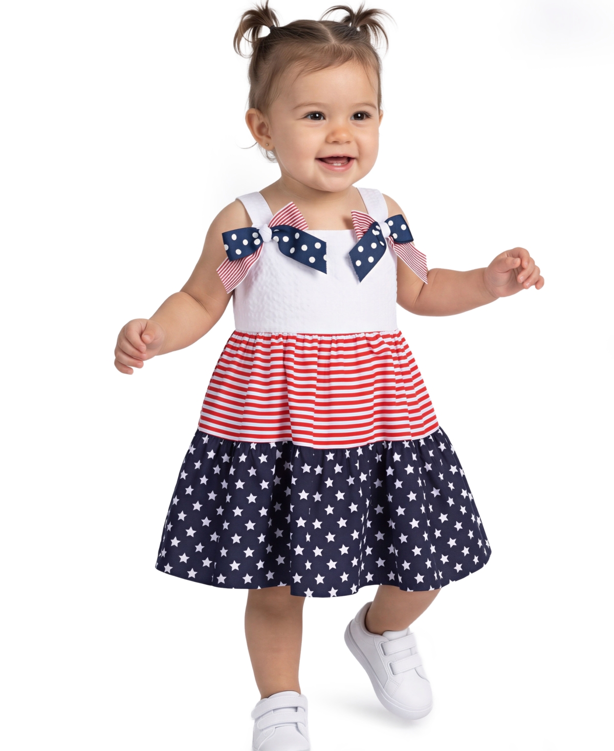 Click here for Bonnie Baby Girls Americana Bow Dress - Red/White/... prices