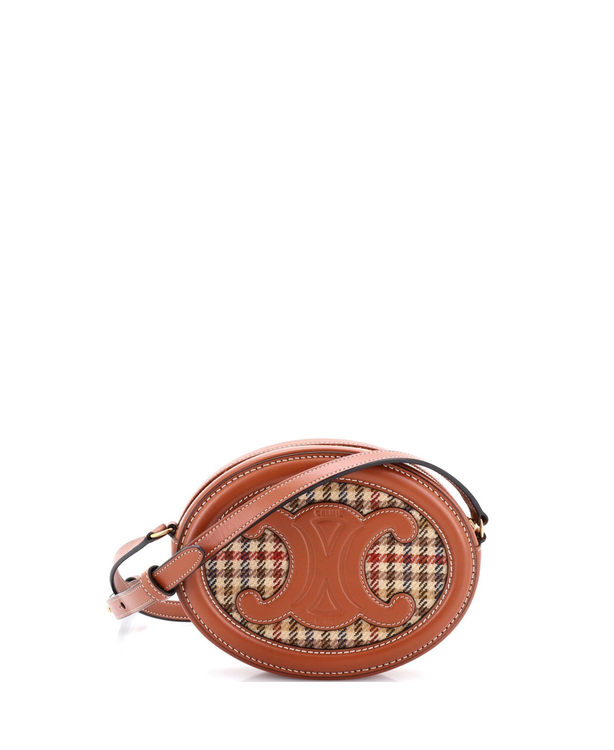 Click here for Pre-Owned Celine Triomphe Oval Crossbody Bag Tweed... prices