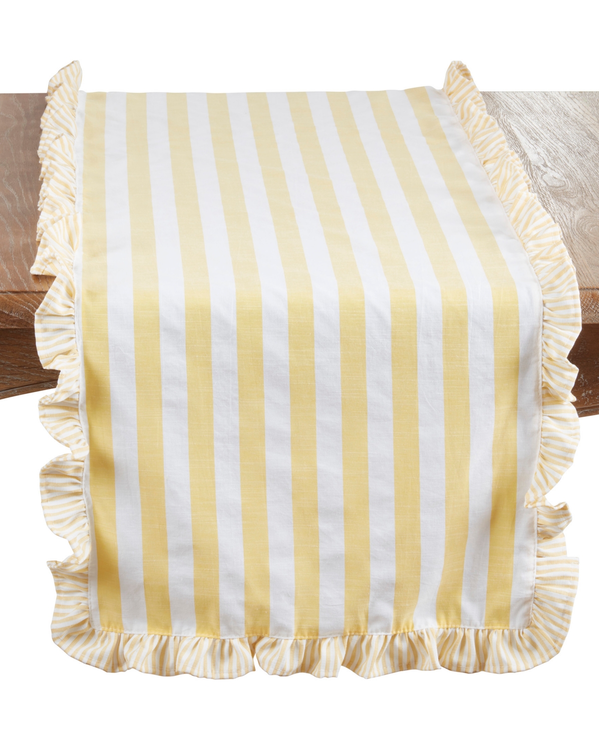 Click here for Saro Lifestyle Striped Ruffle Edge Cotton Table Ru... prices