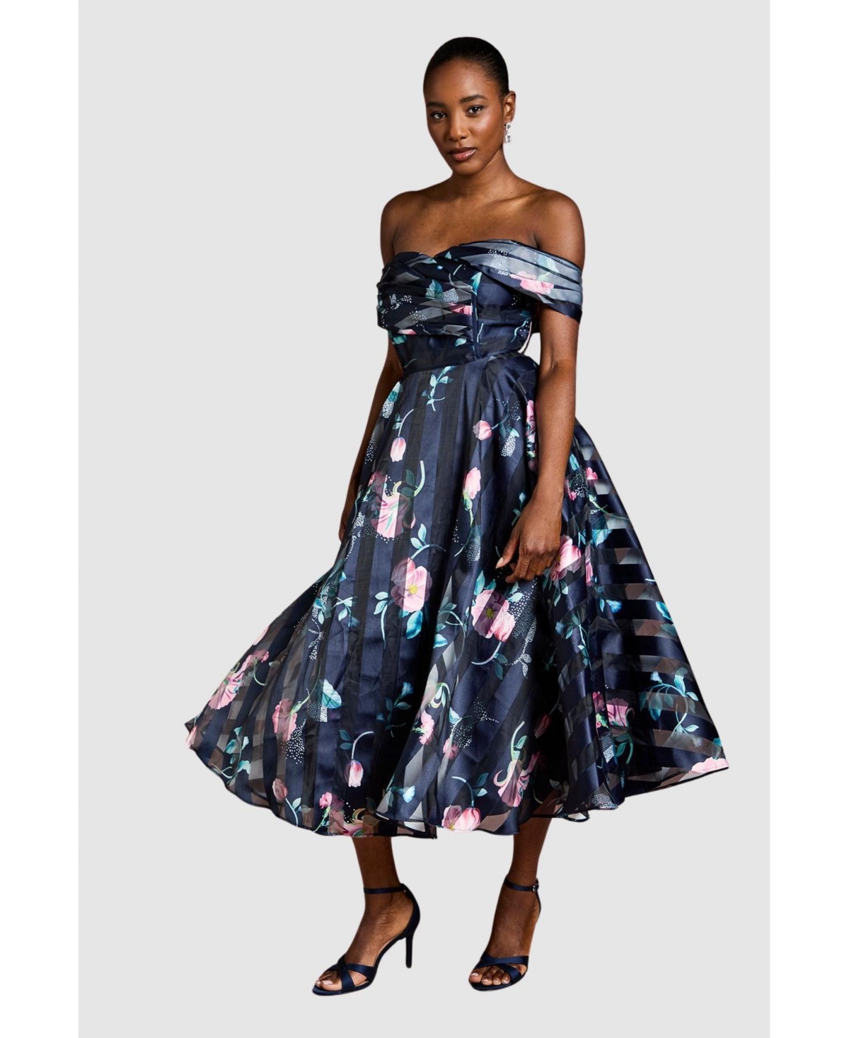 Click here for Coast Womens Stripe Organza Pleat Top Midi Dress -... prices