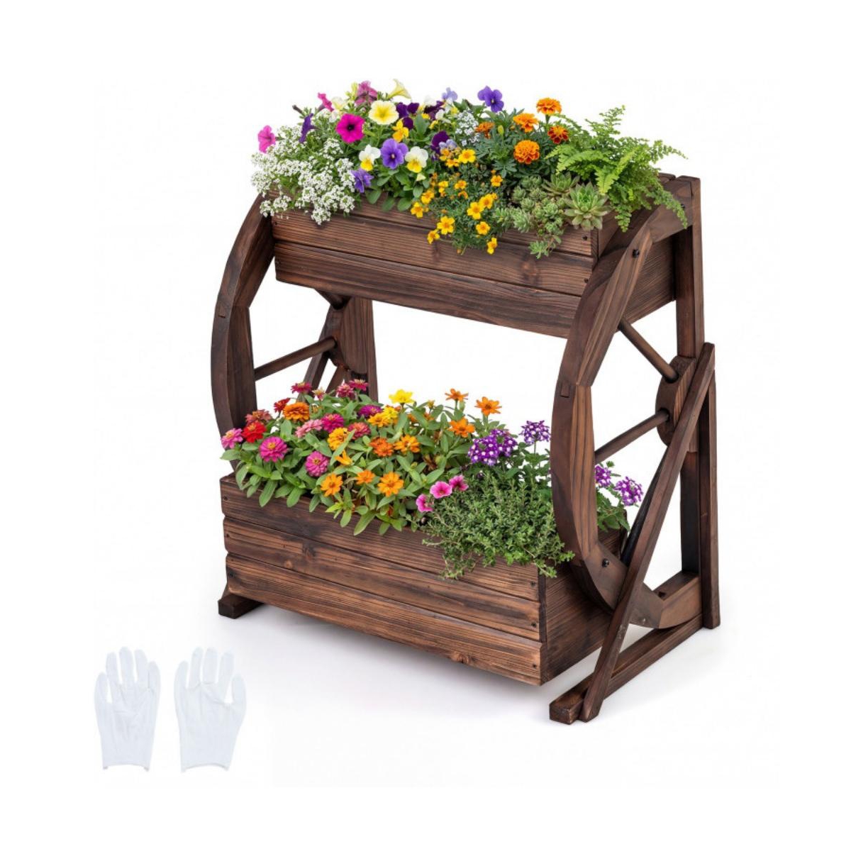 Click here for Gouun 2-Tier Rustic Carbonized Wood Wagon Planter... prices