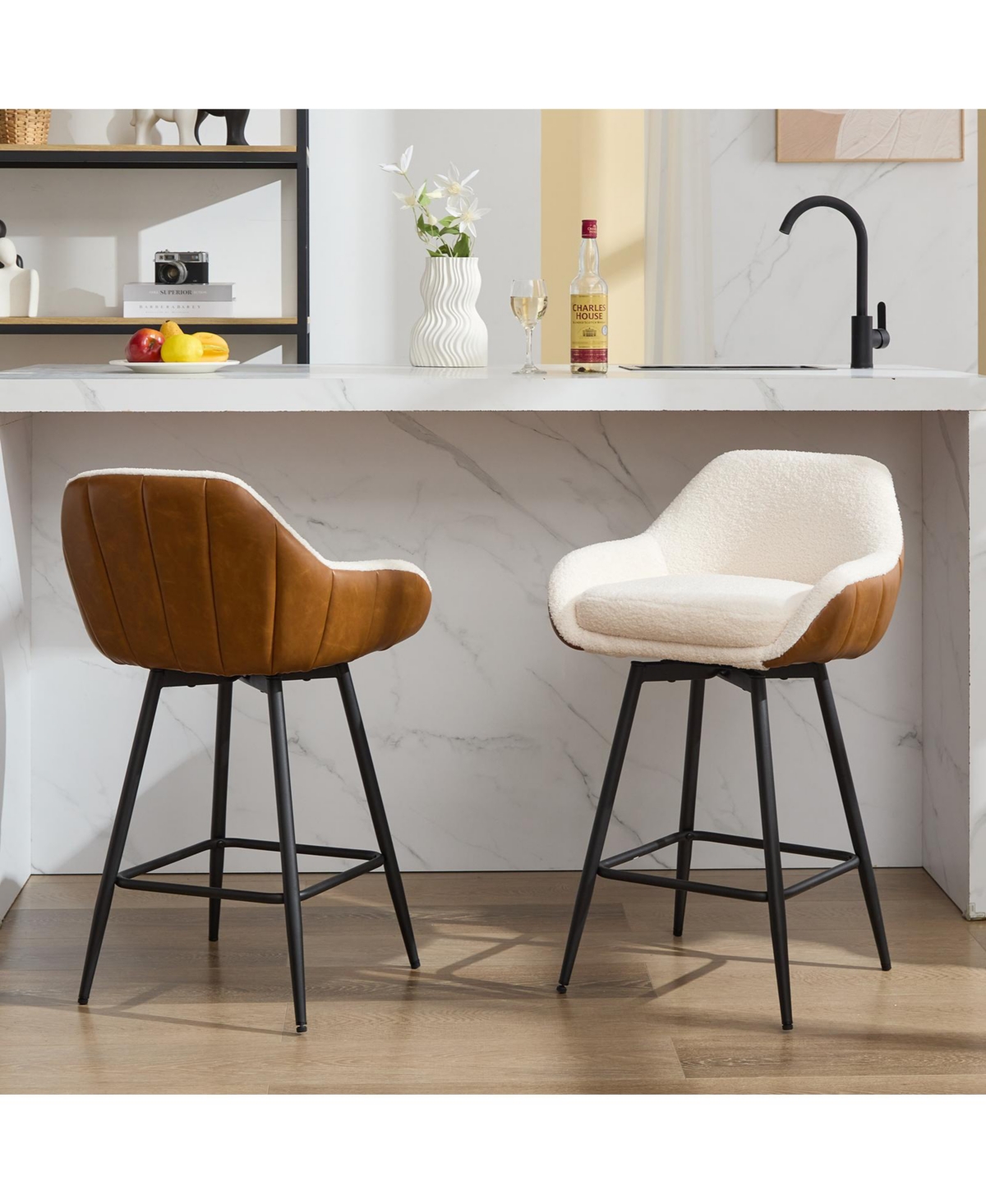 Click here for gaomon Set of 2 Swivel Counter Stools  Sherpa Fabr... prices