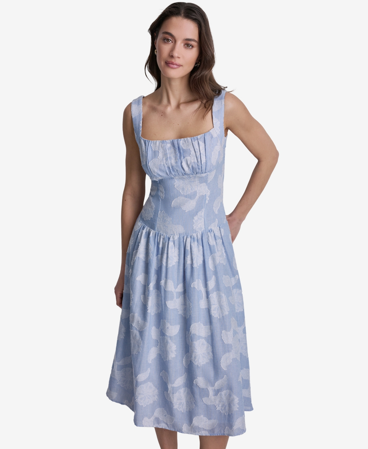 Click here for Bcbg Womens Floral Print Square Neck Cotton Midi D... prices