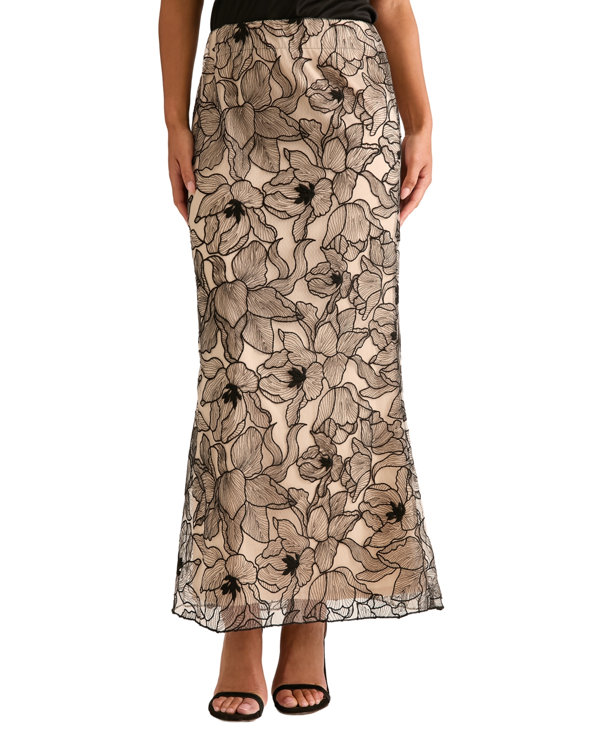 Click here for Muse Womens Long Embroidered Skirt - Black/White prices