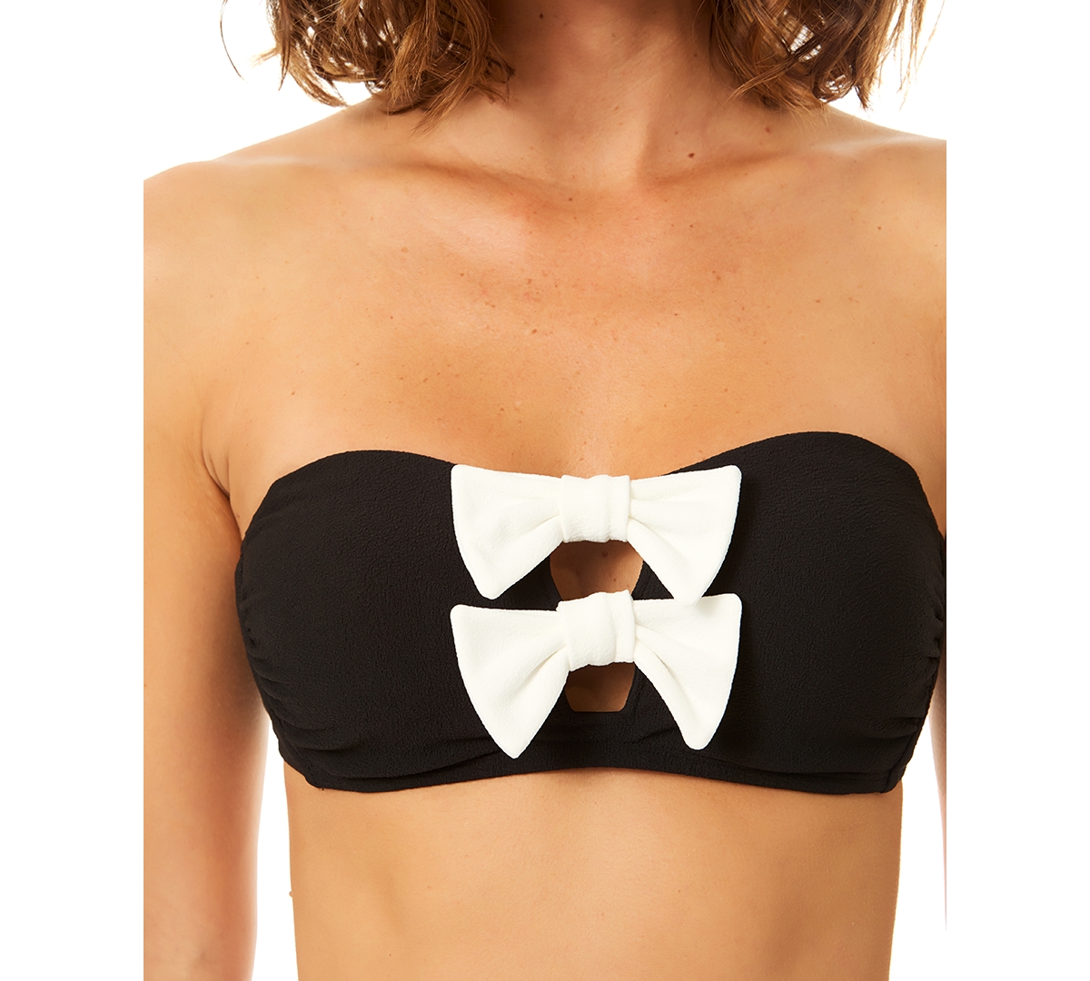 Click here for CeCe Womens Bow Bandeau Neck Bikini Top - Black prices