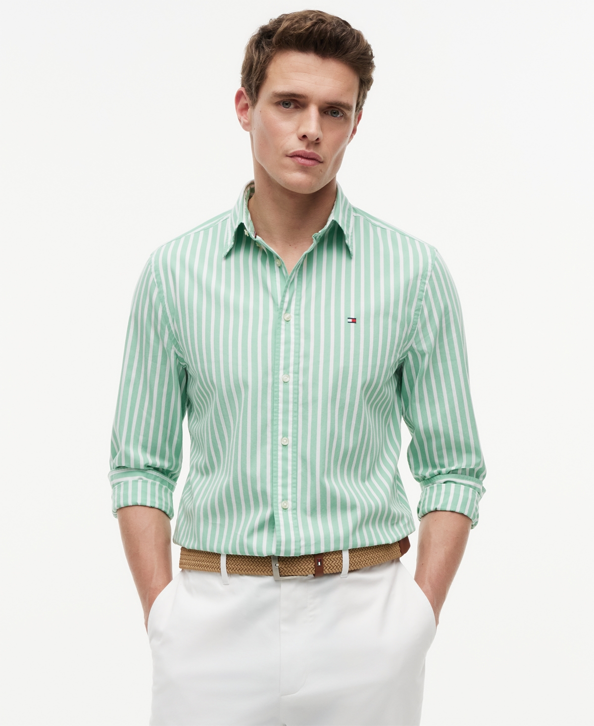 Click here for Tommy Hilfiger Mens Flex Poplin Stripe Shirt - Cut... prices